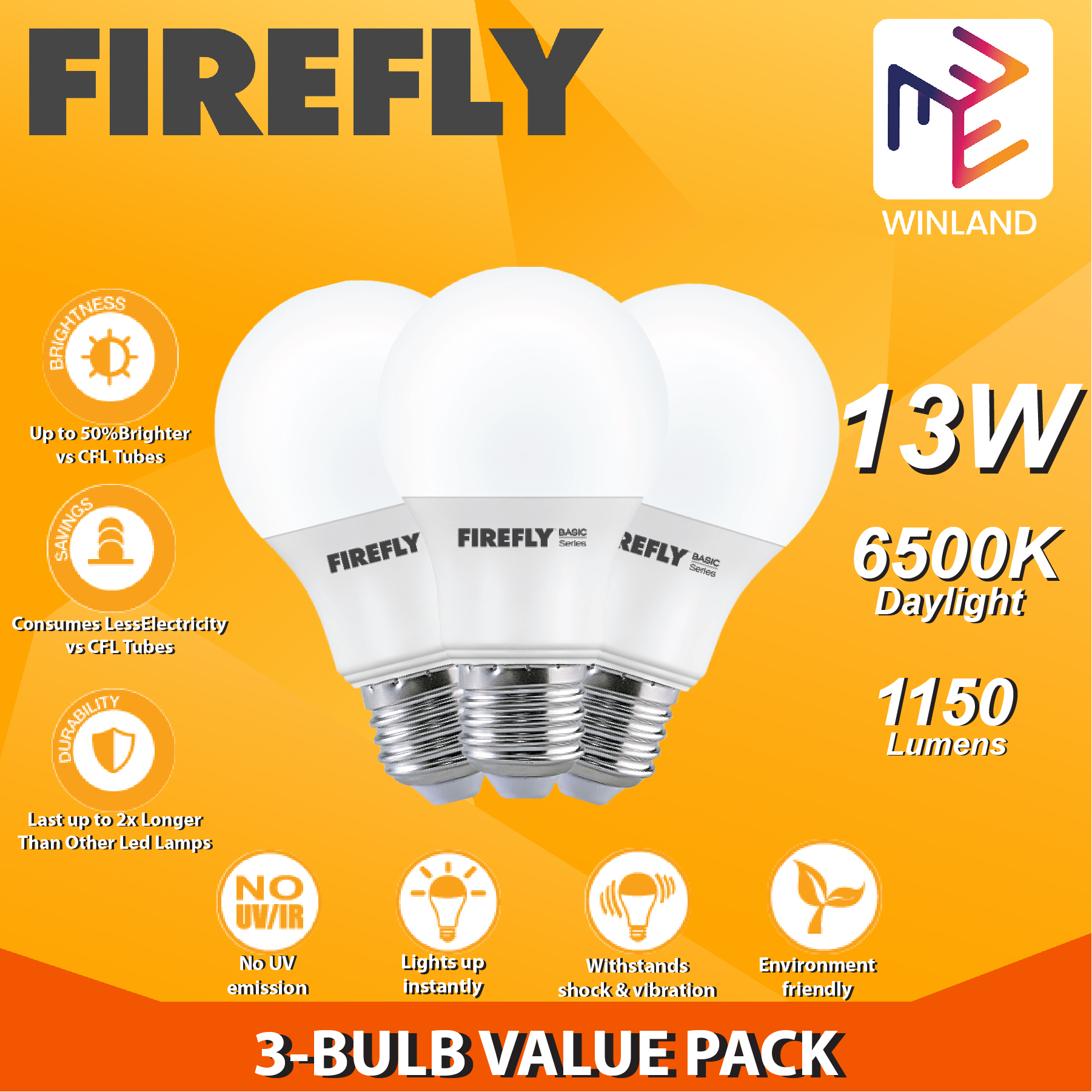 FIREFLY by Winland 13Watts Daylight 3 Pcs LED Bulb - Value Pack ...