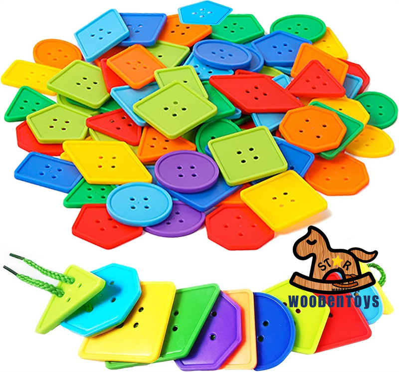 Montessori Lacing Threading Toy - Geometric Shaped Large Beads for Kids ...