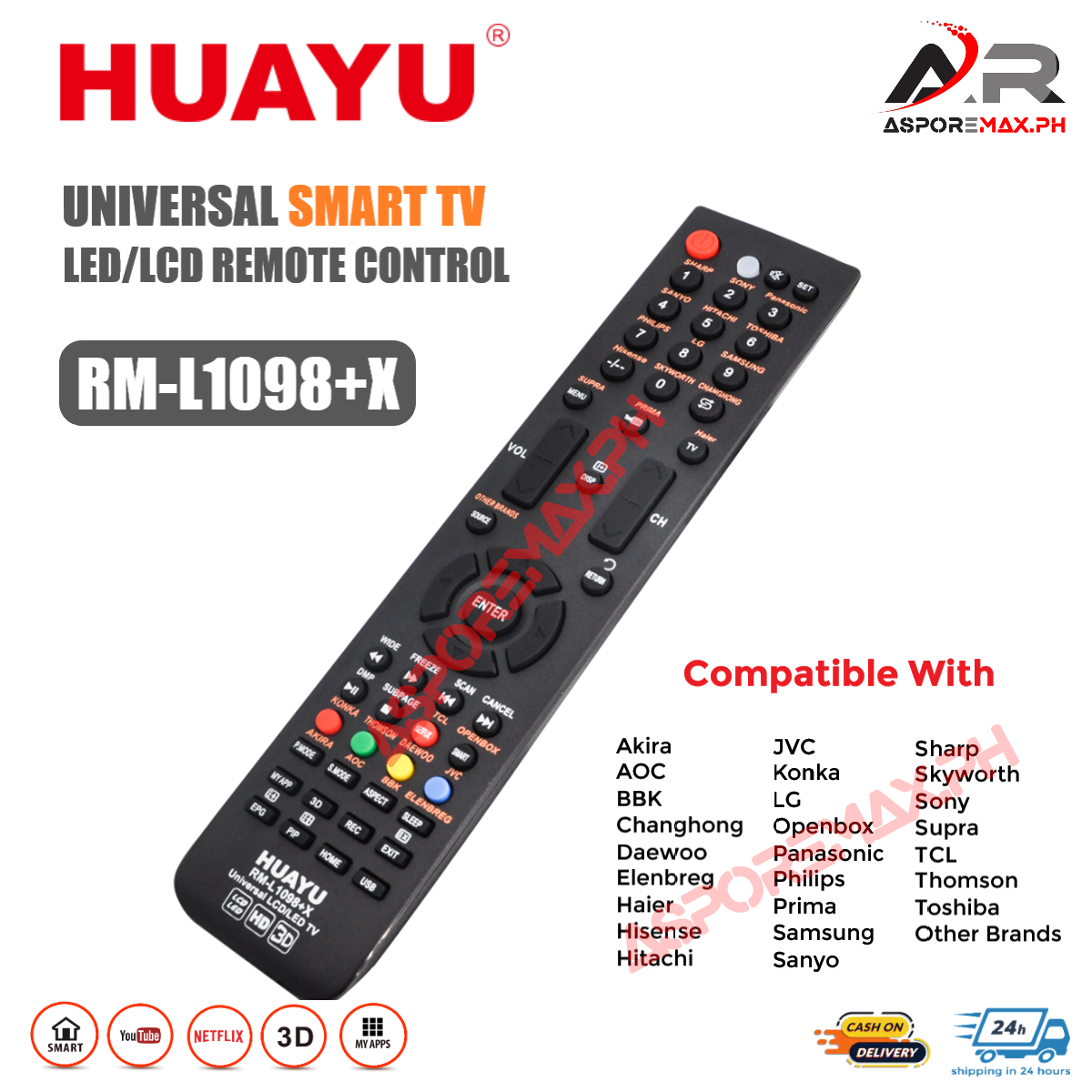 Huayu RM-L1098+X Universal Smart TV Remote Control with Home Apps ...