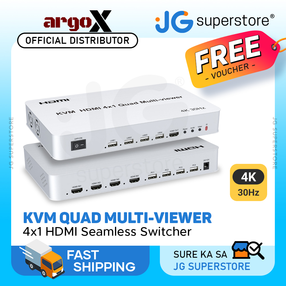 ArgoX 4K 30Hz KVM Quad 4x1 Multi-Viewer Seamless Switcher Ultra HD Compatible with USB 2.0 ...