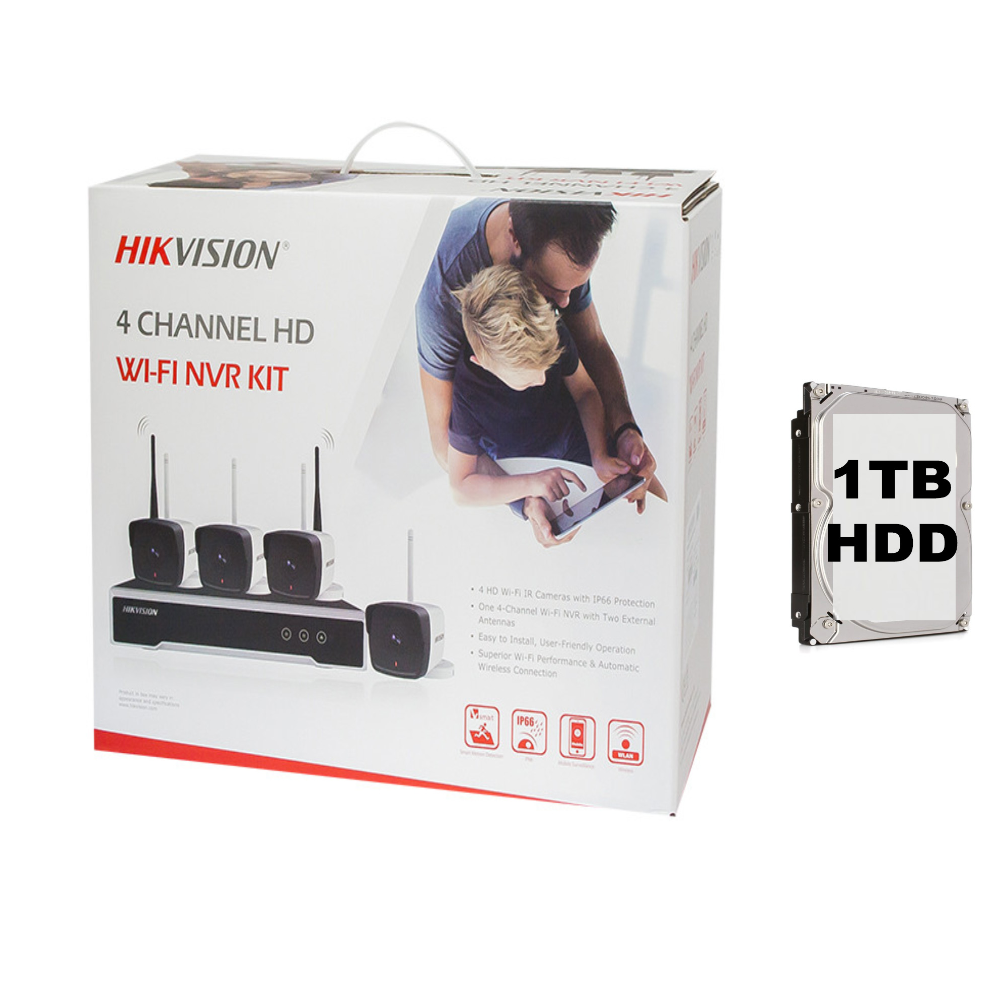Hikvision Wi-Fi Kit H.264 4 Channel Bullet 2MP WiFi Wireless Automatic ...