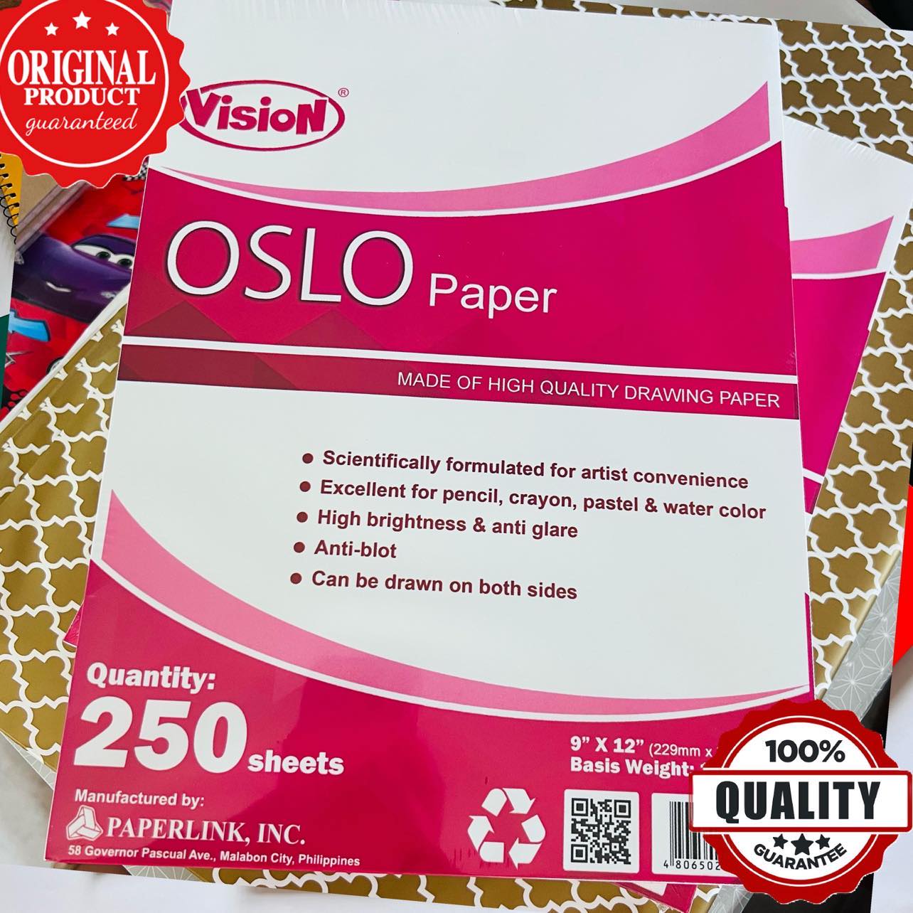 VISION OSLO PAPER HIGH QUALITY 116.3GSM 9"X12" SOLD PER REAM/250 Sheets ...