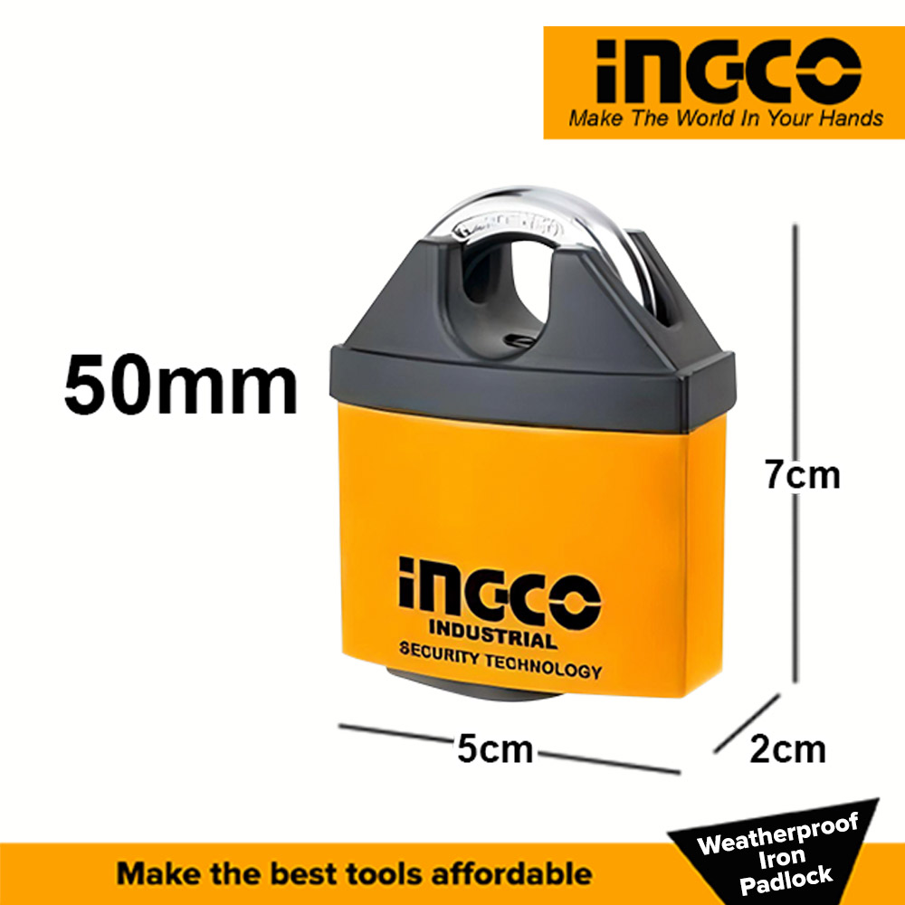INGCO Nylon Coated Padlock 50MM 65MM Keyed Padlock Solid Brass Lock Weatherproof Laminated Iron ...