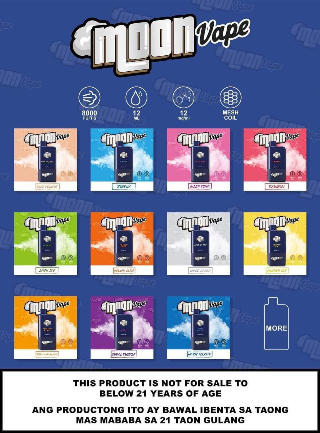 MOON VAPE 8000 Puffs Disposable Vape Pod 8k Puff Dispo 3% BLACK ELITE ...