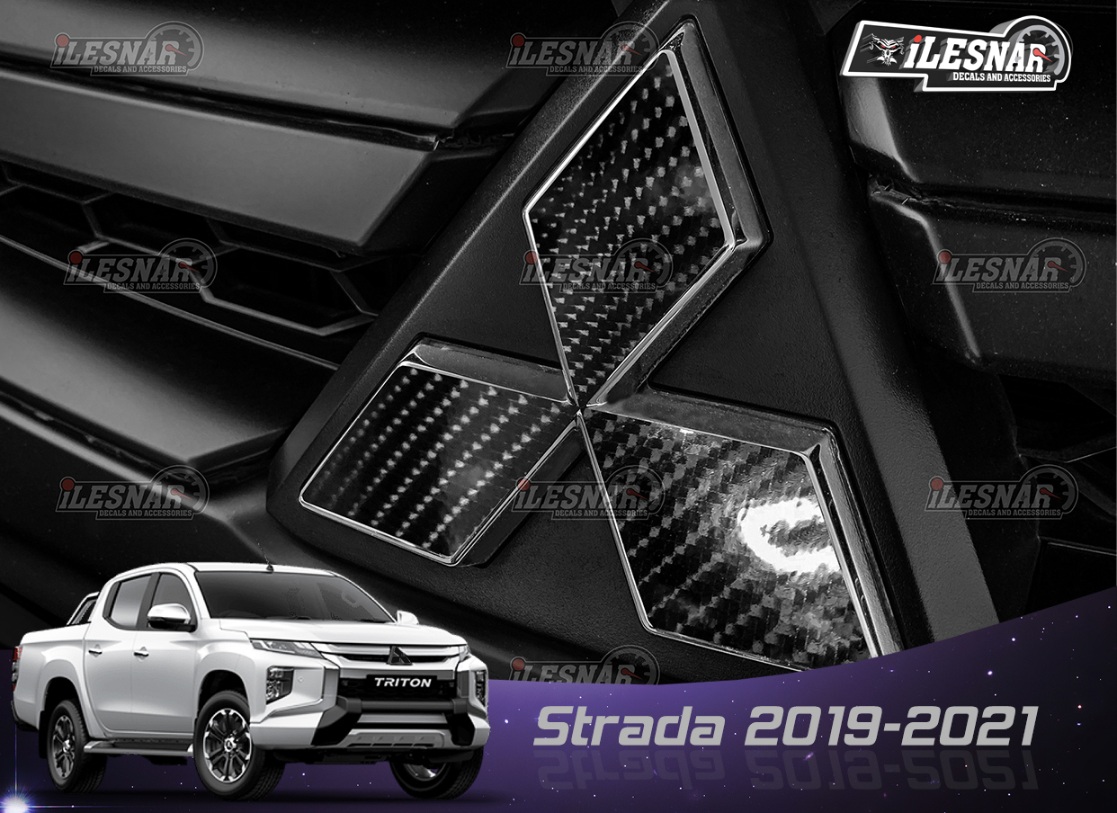 Mitsubishi Strada 2019-2023 Front and Rear Logo 7D Black Carbon Fiber ...
