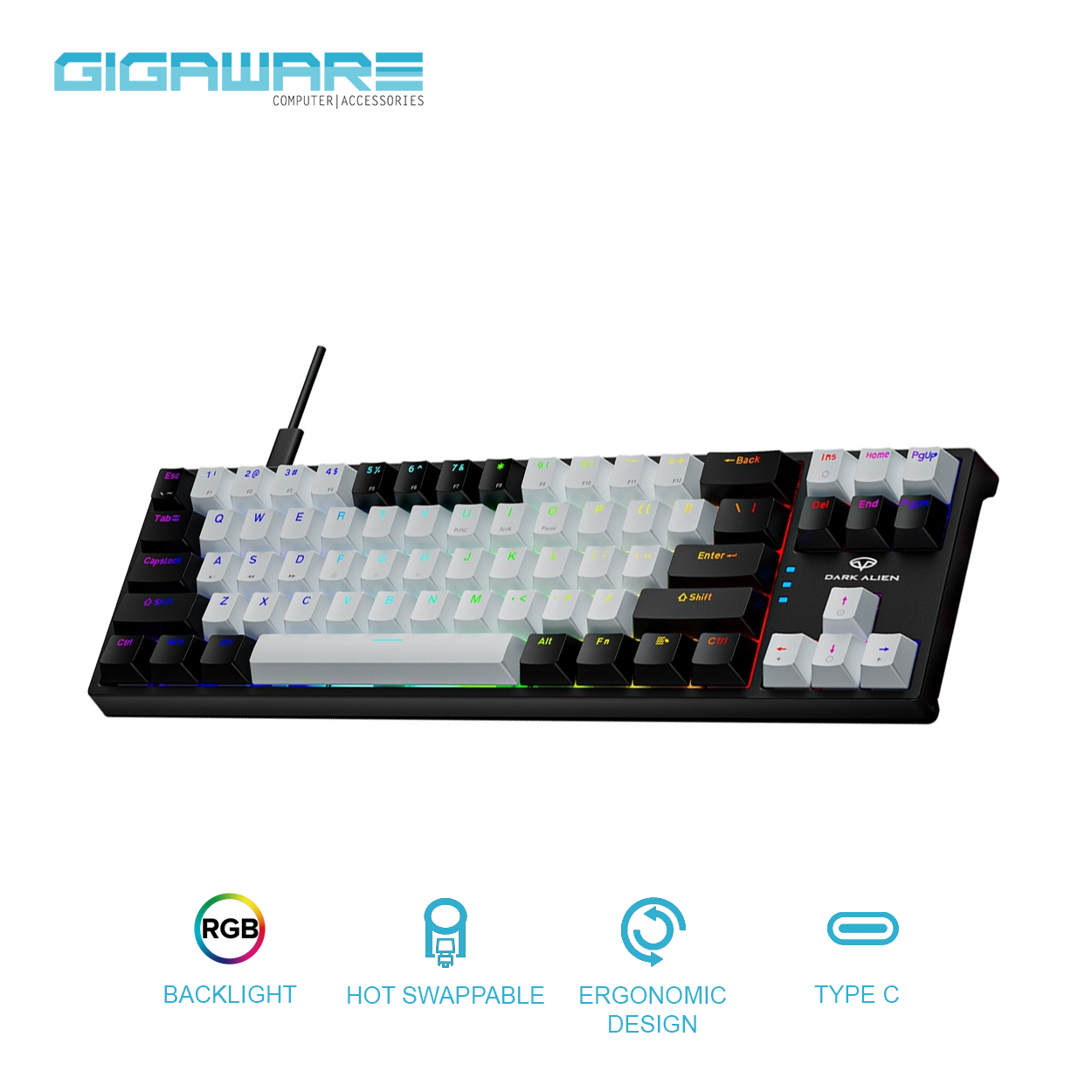 Dark Alien K710 RGB Hot-Swappable Mechanical Gaming Keyboard Detachable ...