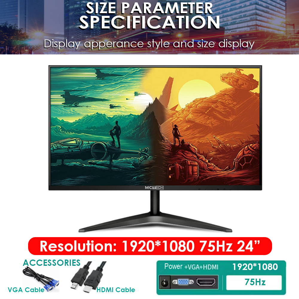 Brand New 19 24 Inch Gaming Monitor MCTECH Computer monitor 60hz ...