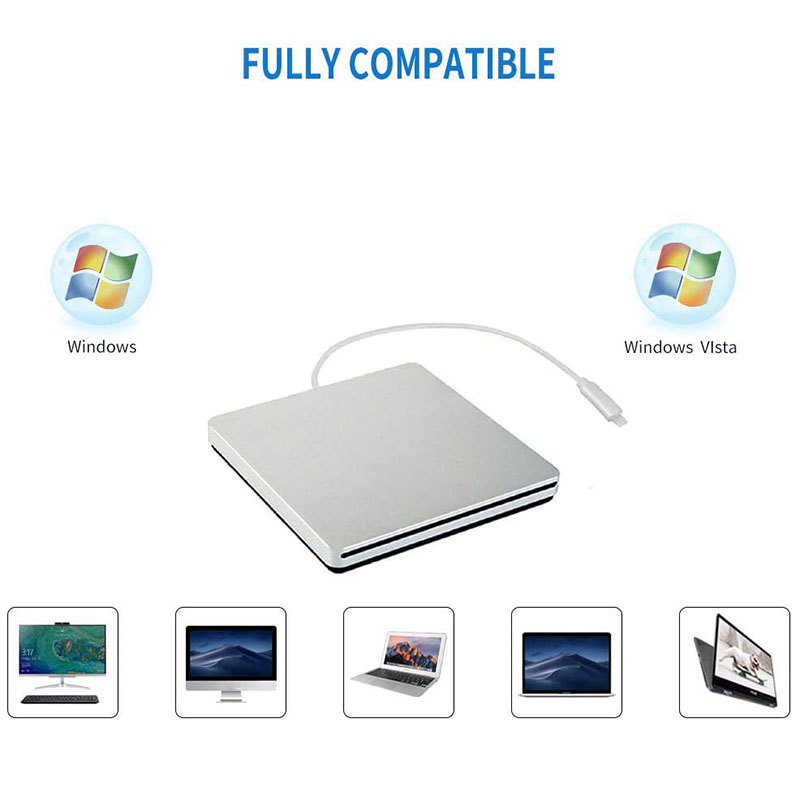 External DVD Burner Drive Type-C Optical Disc Drive Slim Slot-in CD/DVD ...