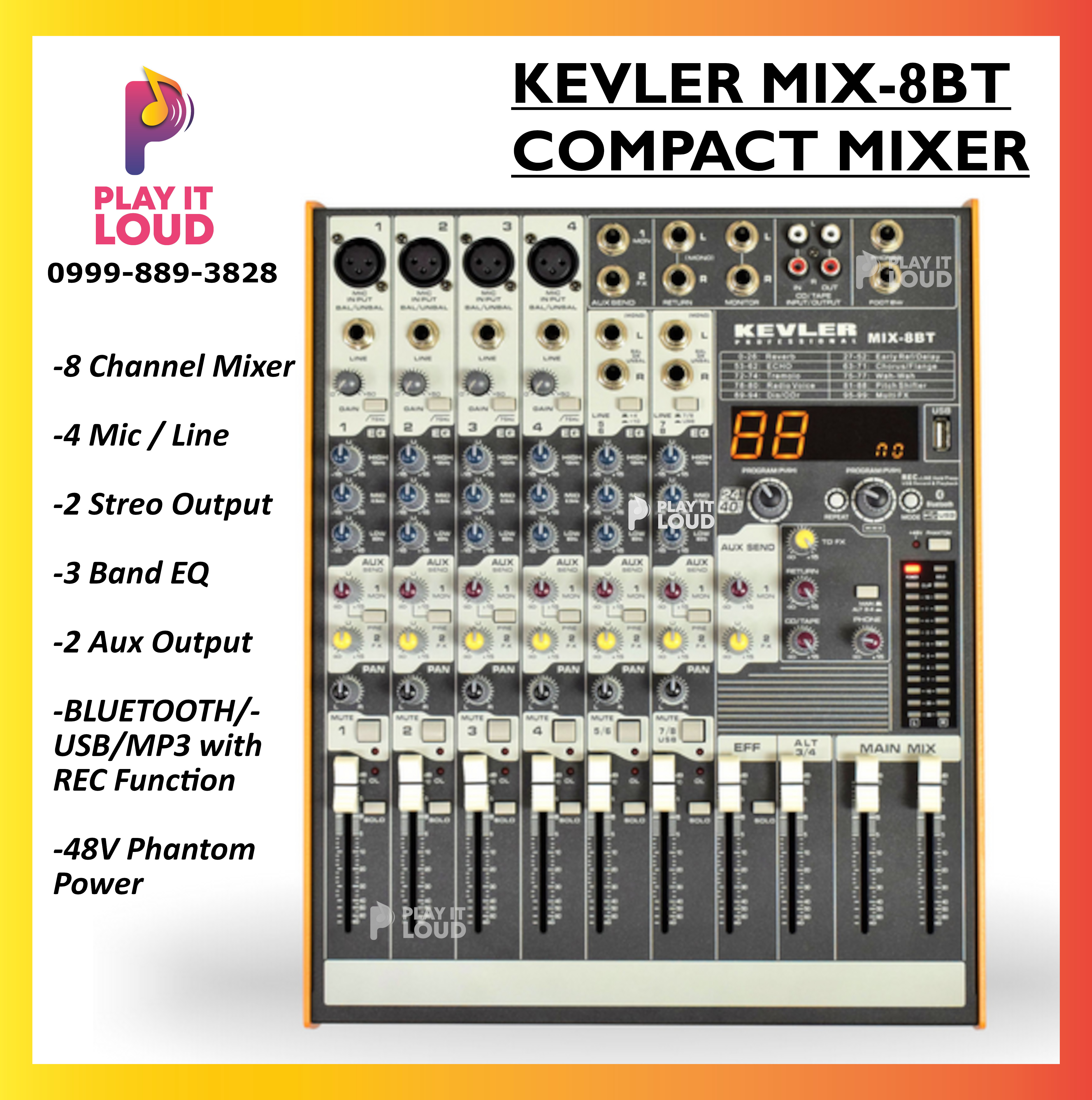KEVLER PROFESSIONAL MIX-8BT 8 CHANNEL COMPACT MIXER with BLUETOOTH, USB ...