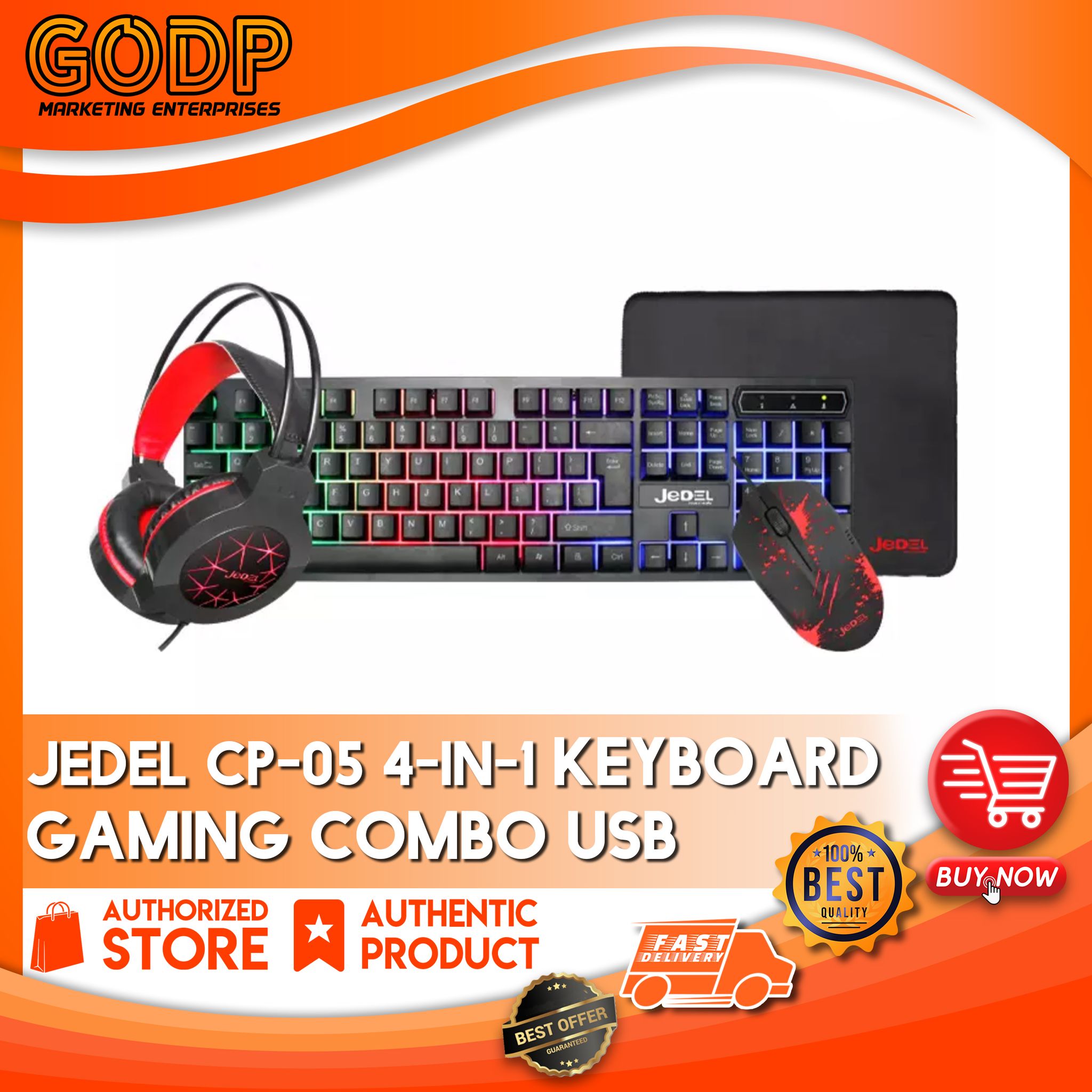 JEDEL CP-05 4-in-1 Mechanical Gaming Keyborad Mouse Headset W/Led ...