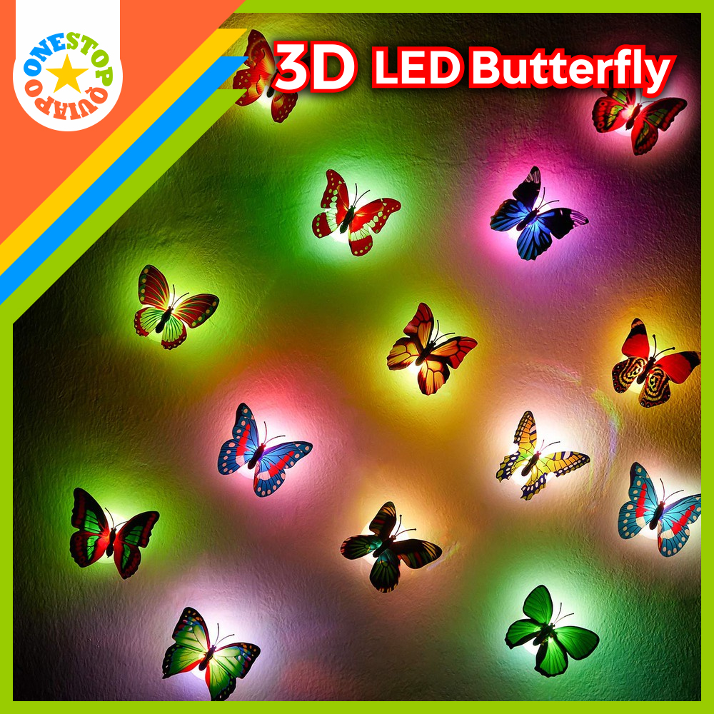 OSQ 3D LED Butterfly Decoration Night Light Sticker Single and Double ...