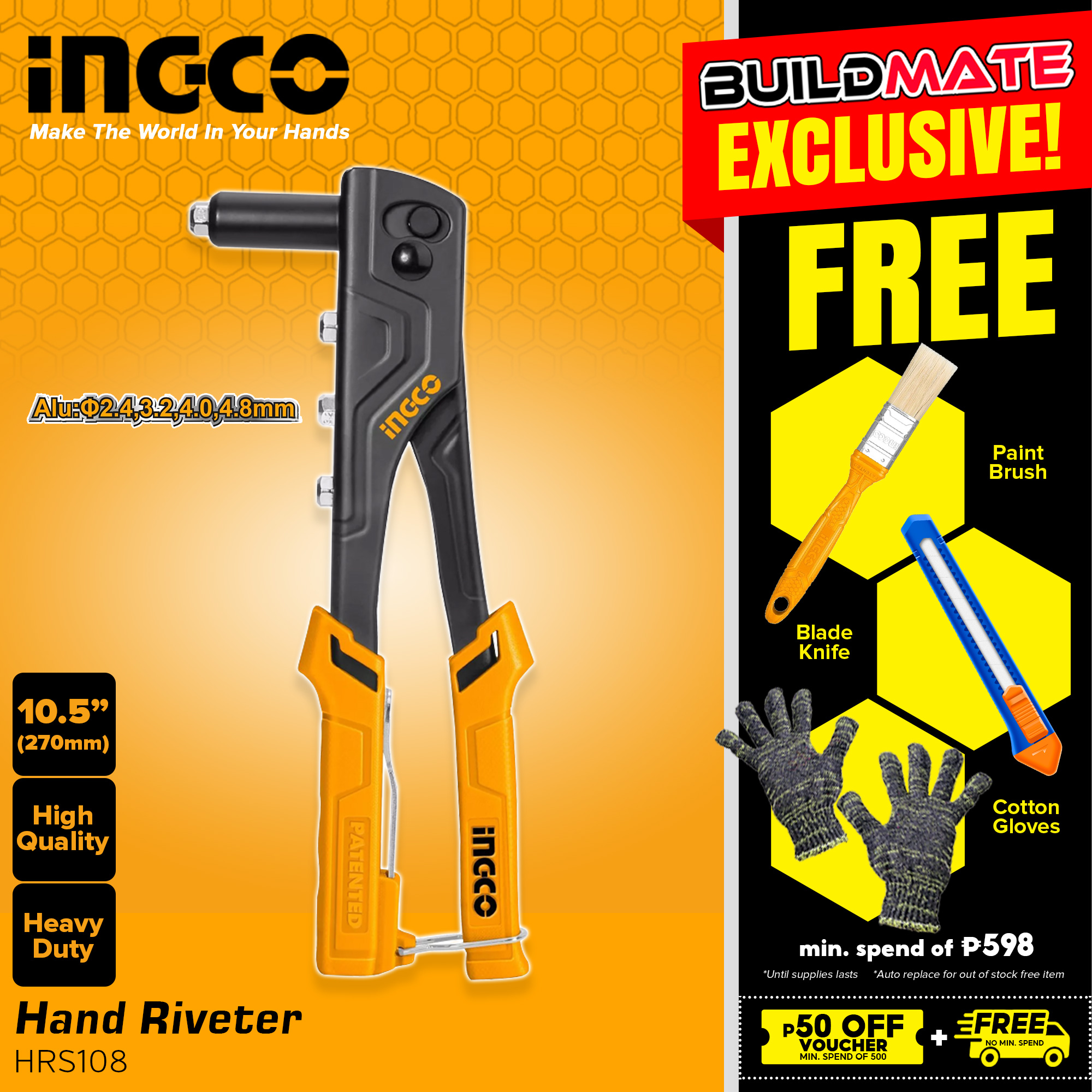 [BEST SELLER] INGCO | WADFOW Rivet Hand Riveter Heavy Duty 10.5" Inch ...