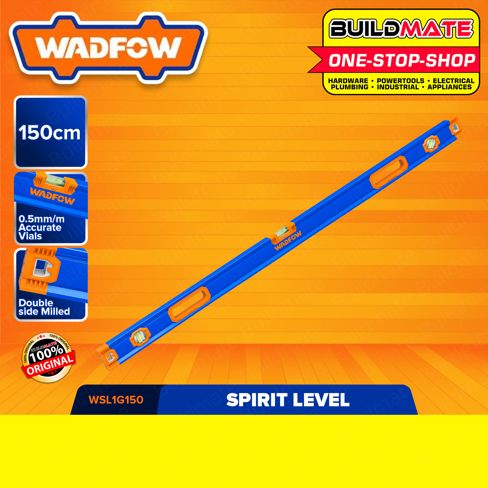 WADFOW Spirit Level 150CM Double Side Milled Leveling Tool Aluminum WADFOW Spirit Level 150CM Double Side Milled Leveling Tool Aluminum