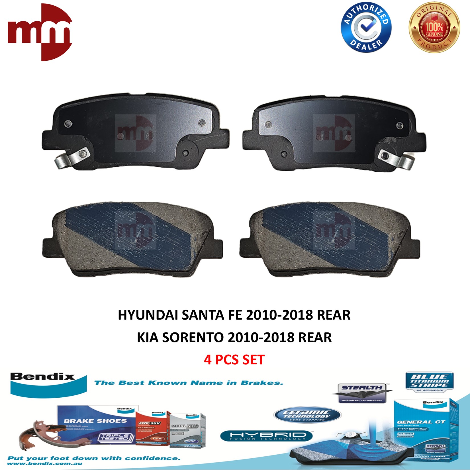 BENDIX GCT Brake Pads for HYUNDAI SANTA FE 2010-2018 / KIA SORENTO 2010-2018 REAR (4 PCS SET ...