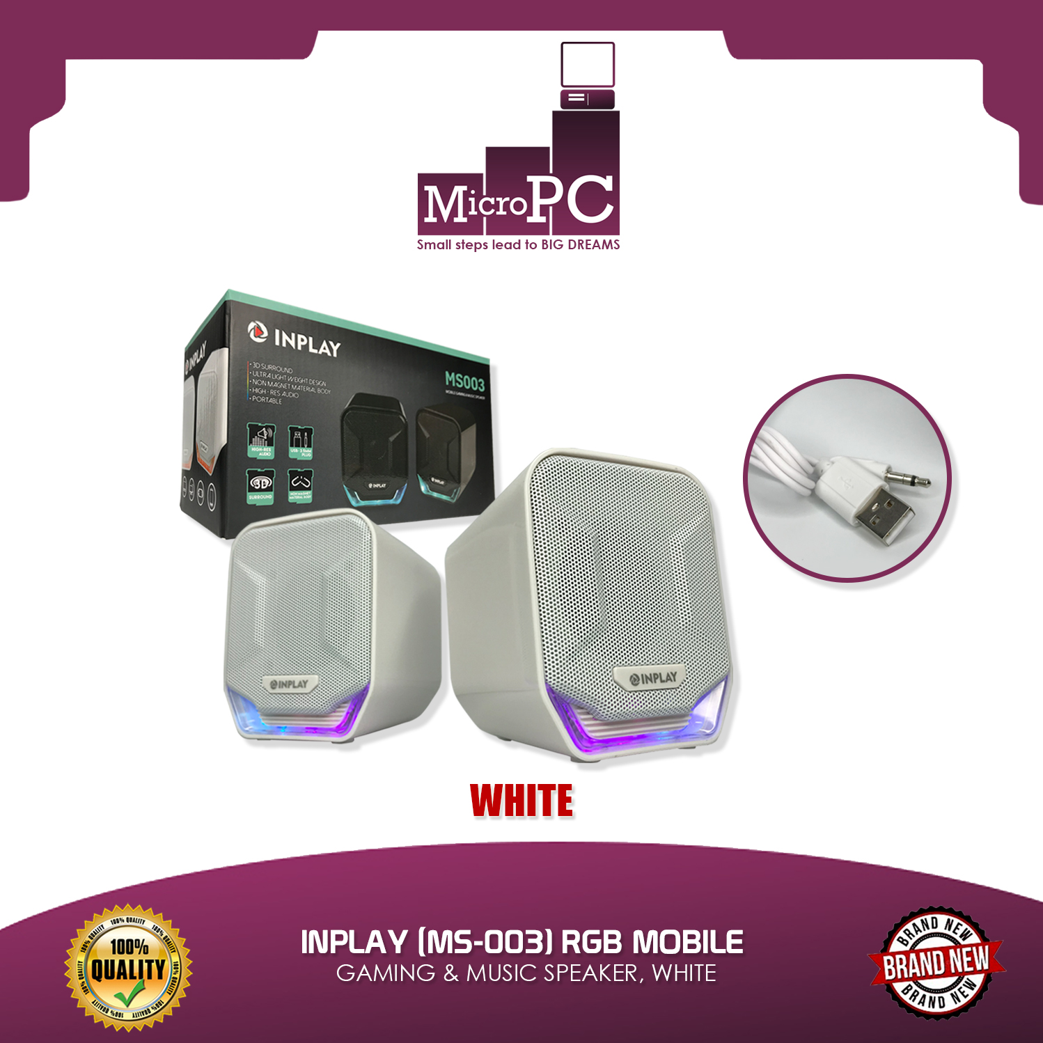 INPLAY (MS-003) RGB MOBILE GAMING & MUSIC SPEAKER, COLOR WHITE | Lazada PH