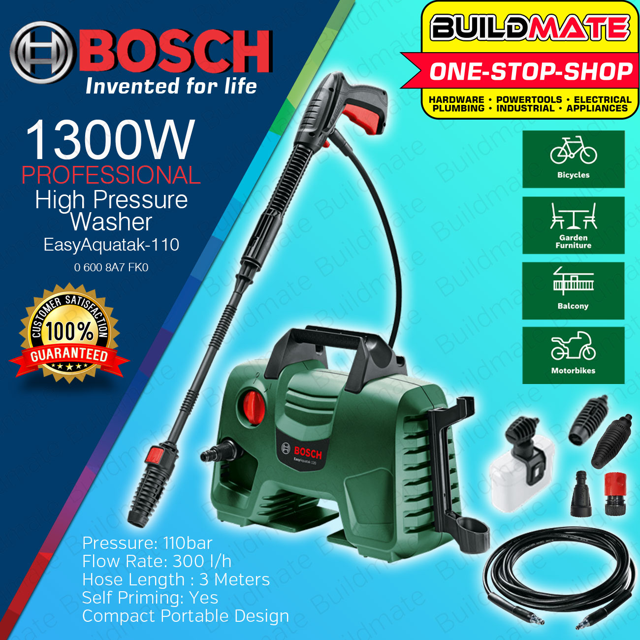 BOSCH Easy Aquatak 110 High Pressure Washer 1300W AQT 110 AQT 110 BOSCH Easy Aquatak 110 High Pressure Washer 1300W AQT 110 AQT 110