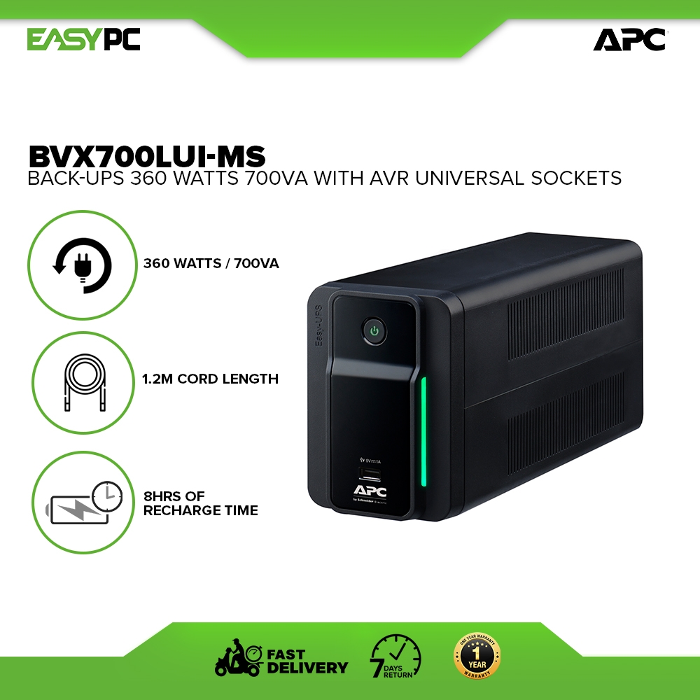 APC Back-Ups BVX700LUI-MS 360 Watts 700va with Avr Universal Sockets ...