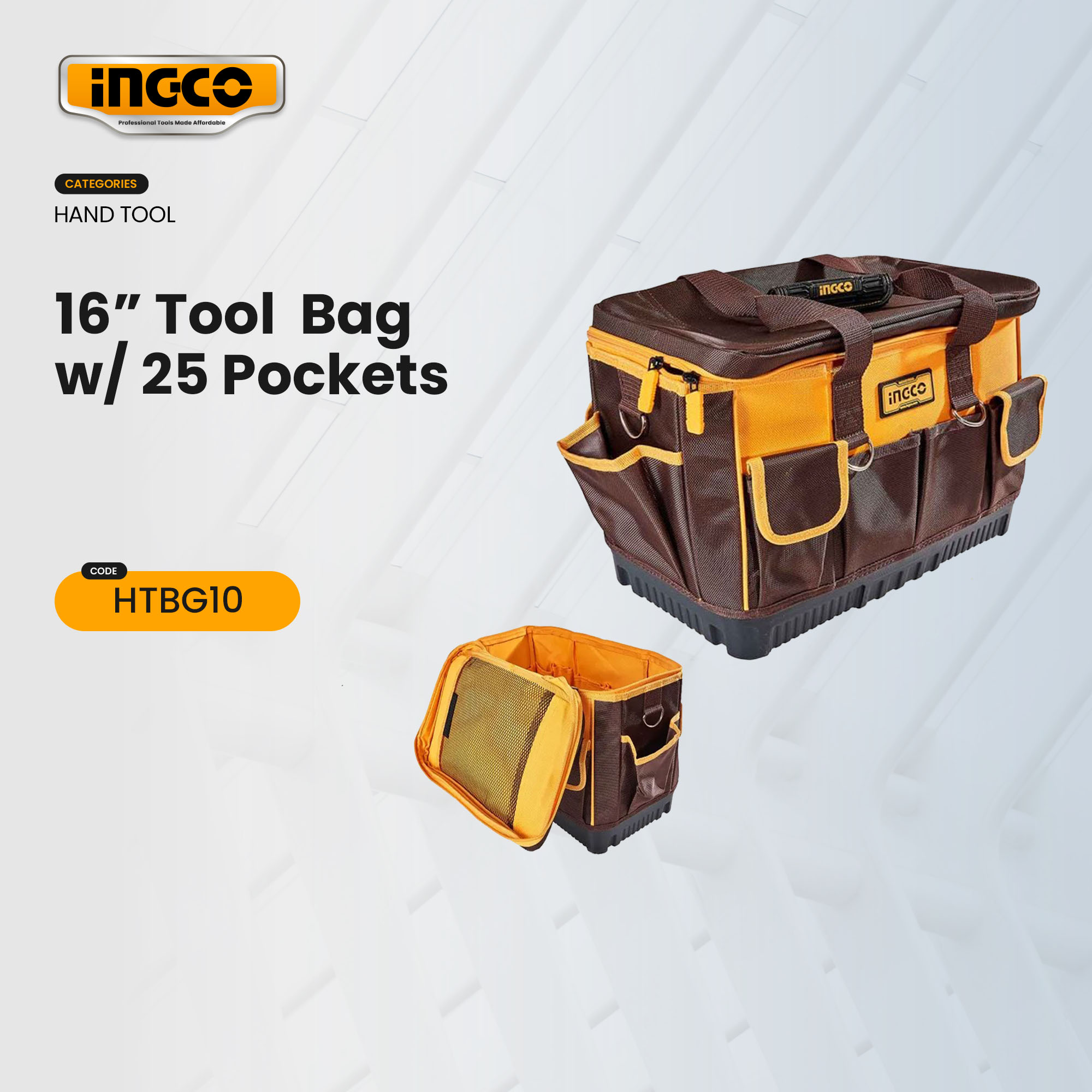 Ingco 16" Inch Tools Box 25 Pockets Multi-Purpose Bag Organizer Storage ...