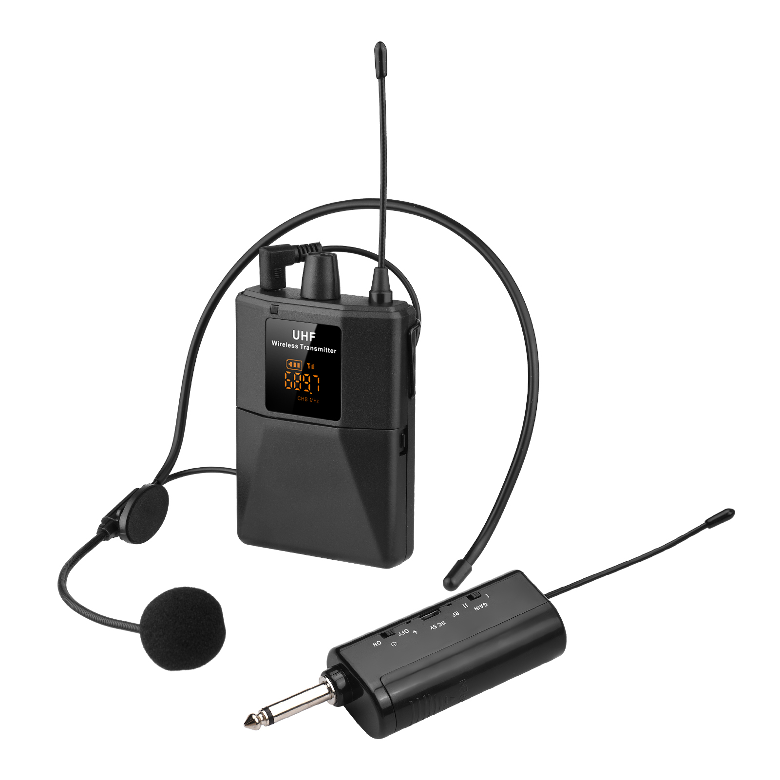UHF Wireless Microphone Headset with Transmitter and Receiver LED ...