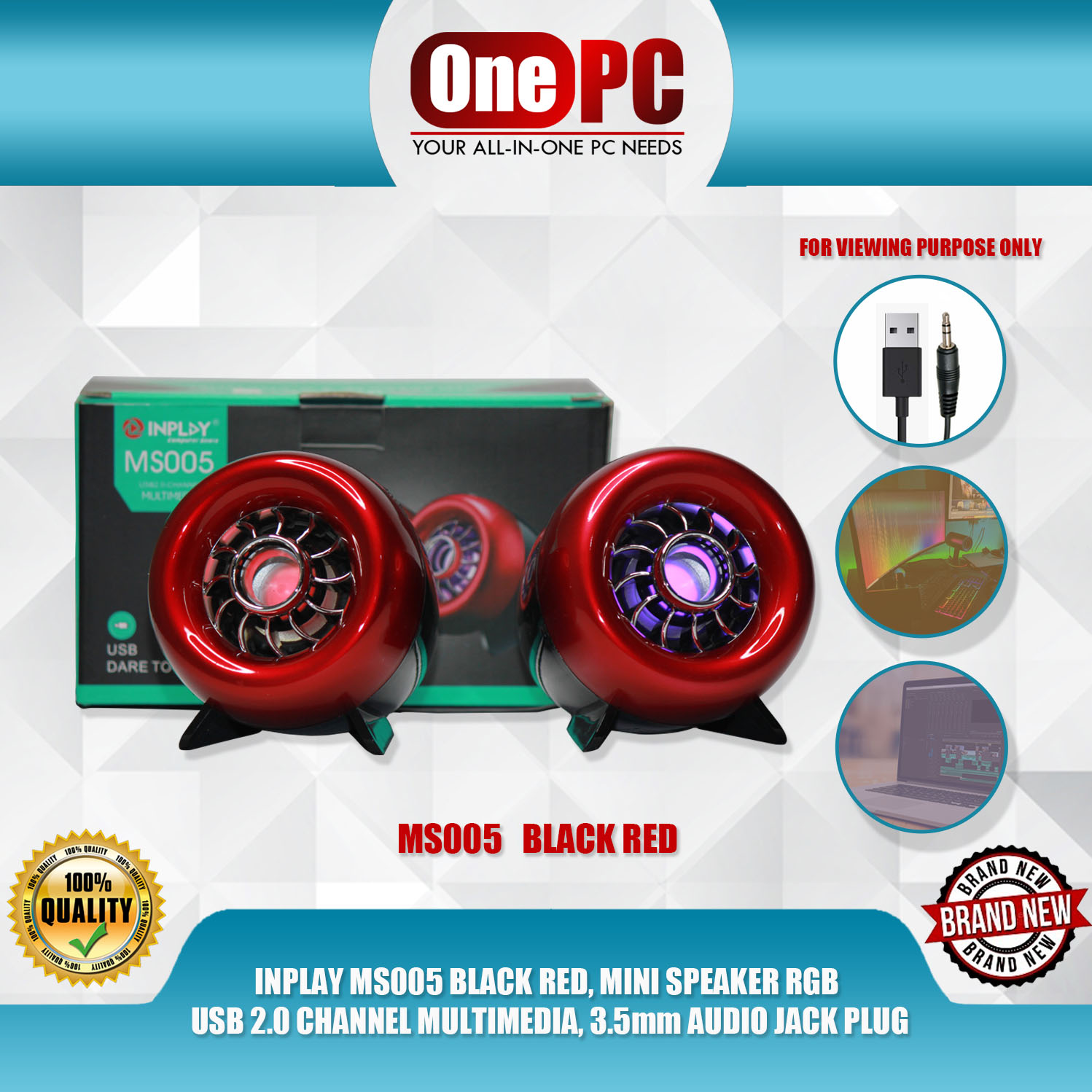 INPLAY MS005 BLACK RED, MINI SPEAKER RGB USB 2.0 CHANNEL MULTIMEDIA, 3 ...