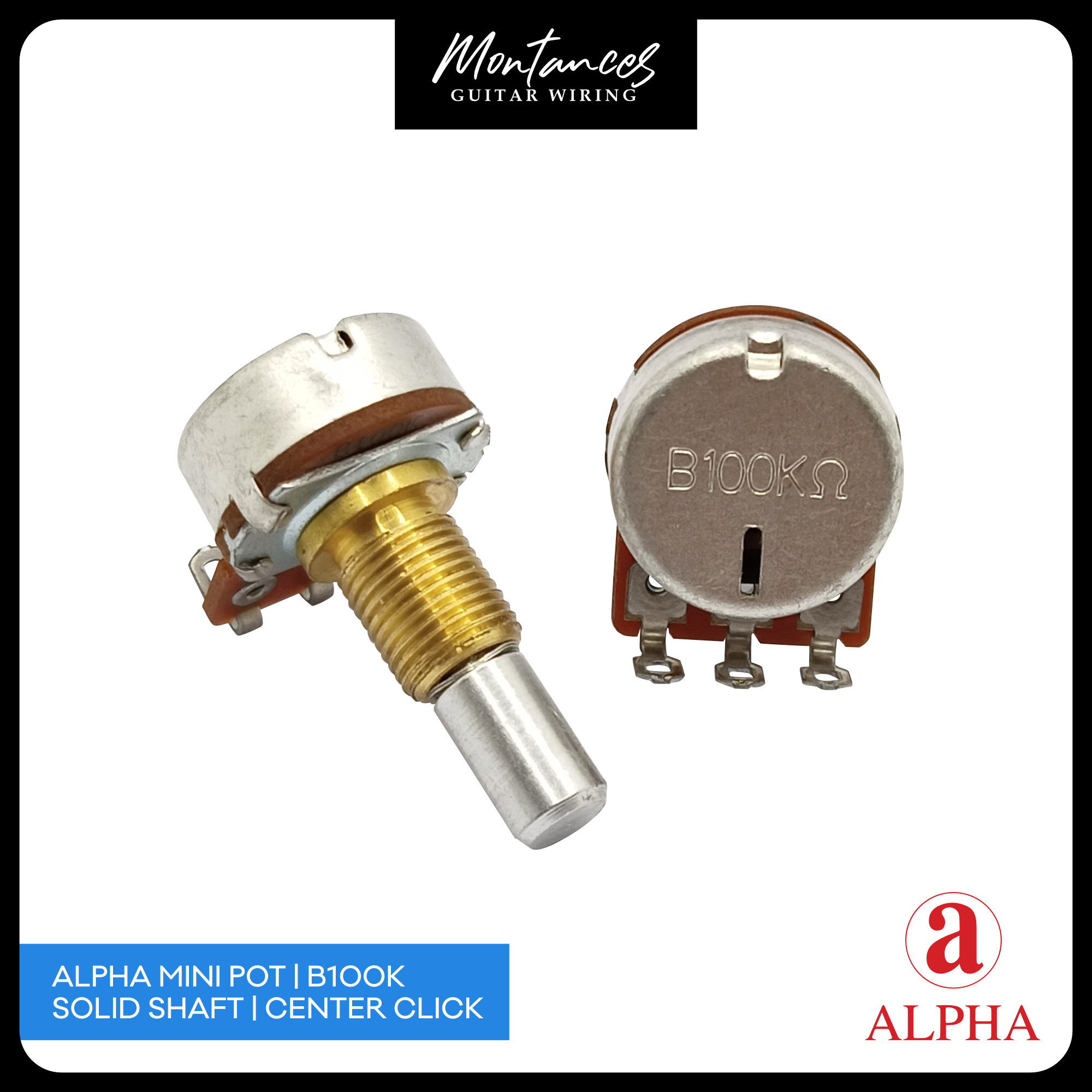 Alpha® Potentiometer with Center Click B50k B100k SOLID Shaft for bass ...