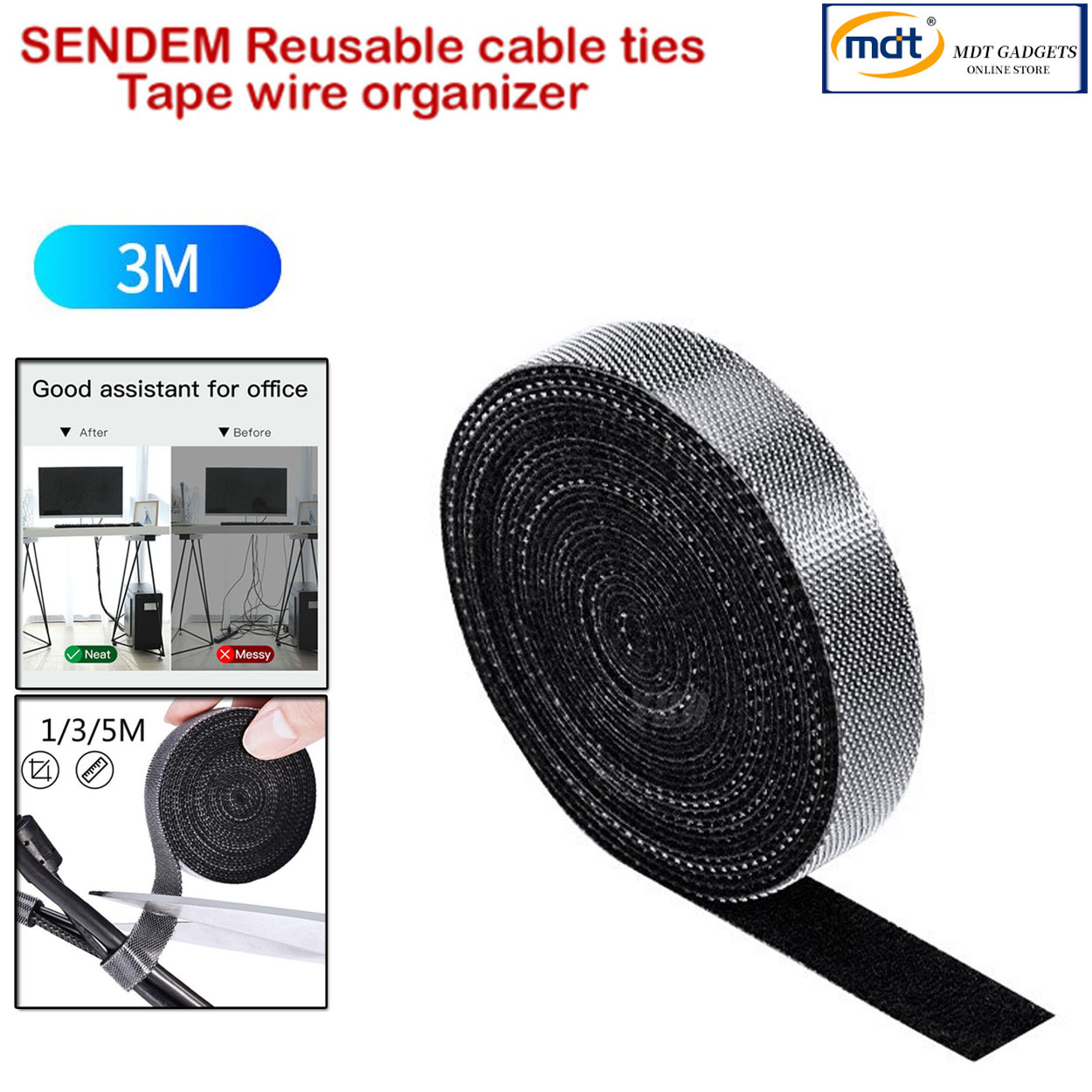 SENDEM Reusable Cable Ties Rainbow Circle Velcro Strap Cable Tie ...