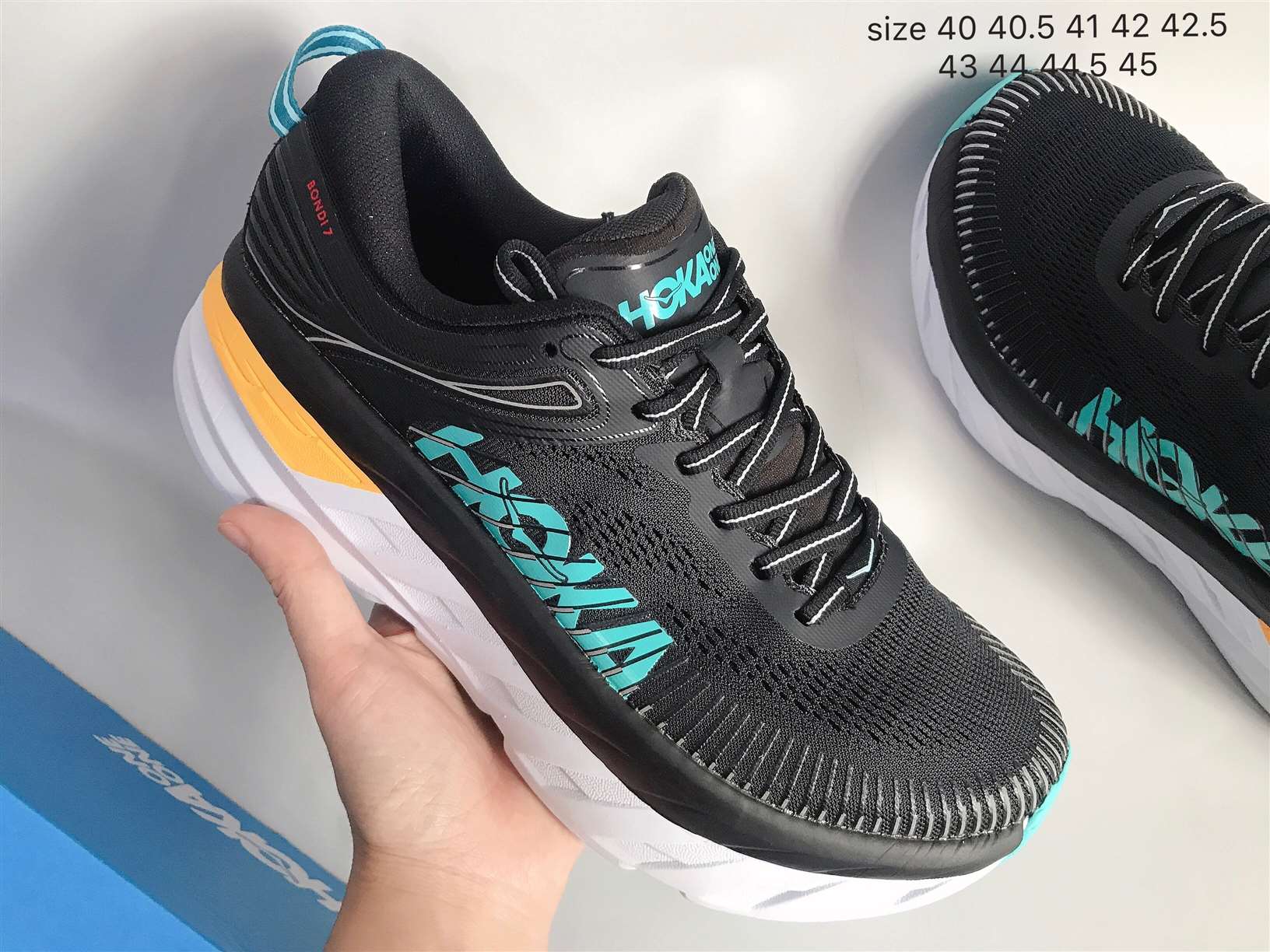 2023 New Original Hoka Men Bondi 7 Wide Running Shoes Black Cyan ...