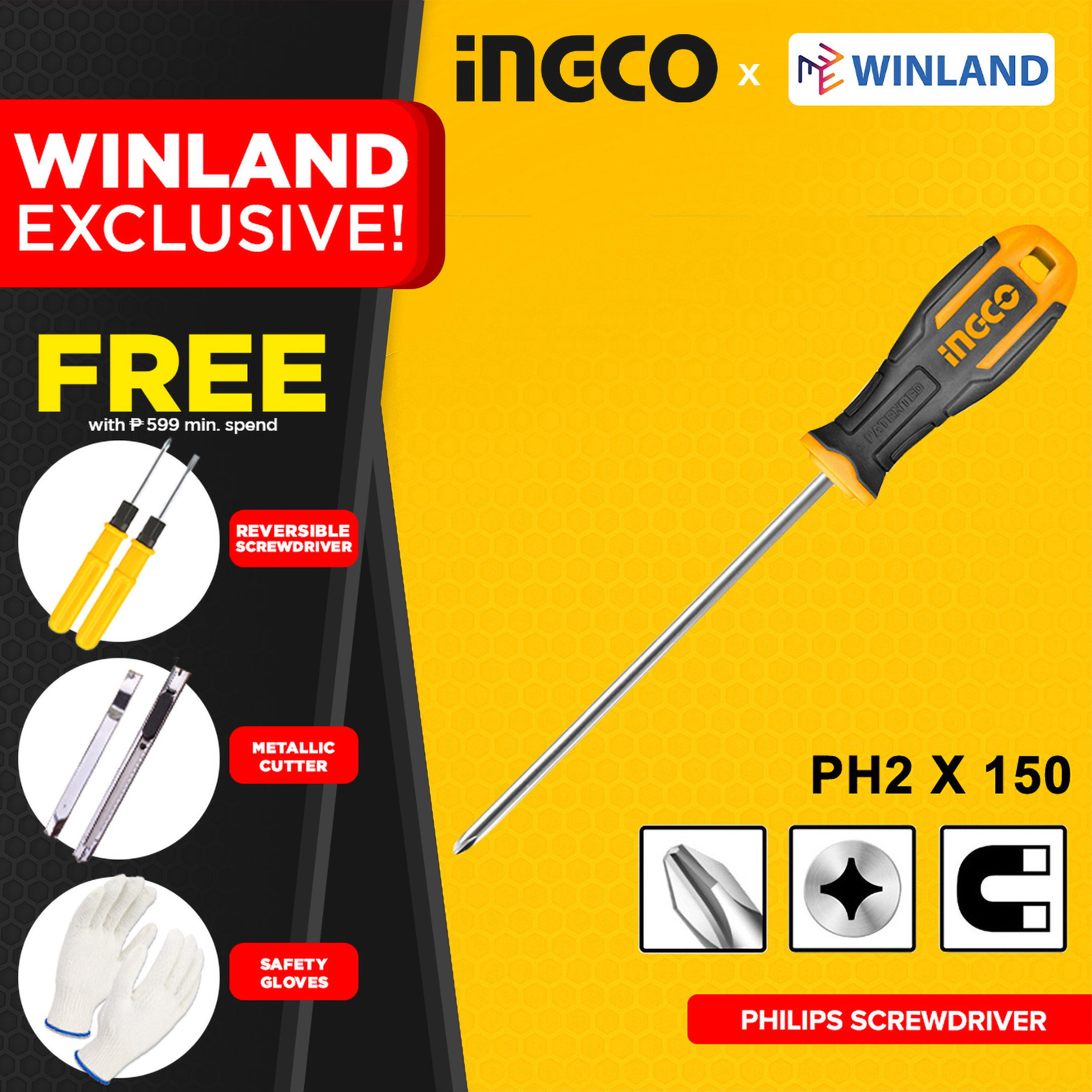 INGCO by Winland Industrial Phillip Screwdriver Round Shank PH2 x 150mm ...