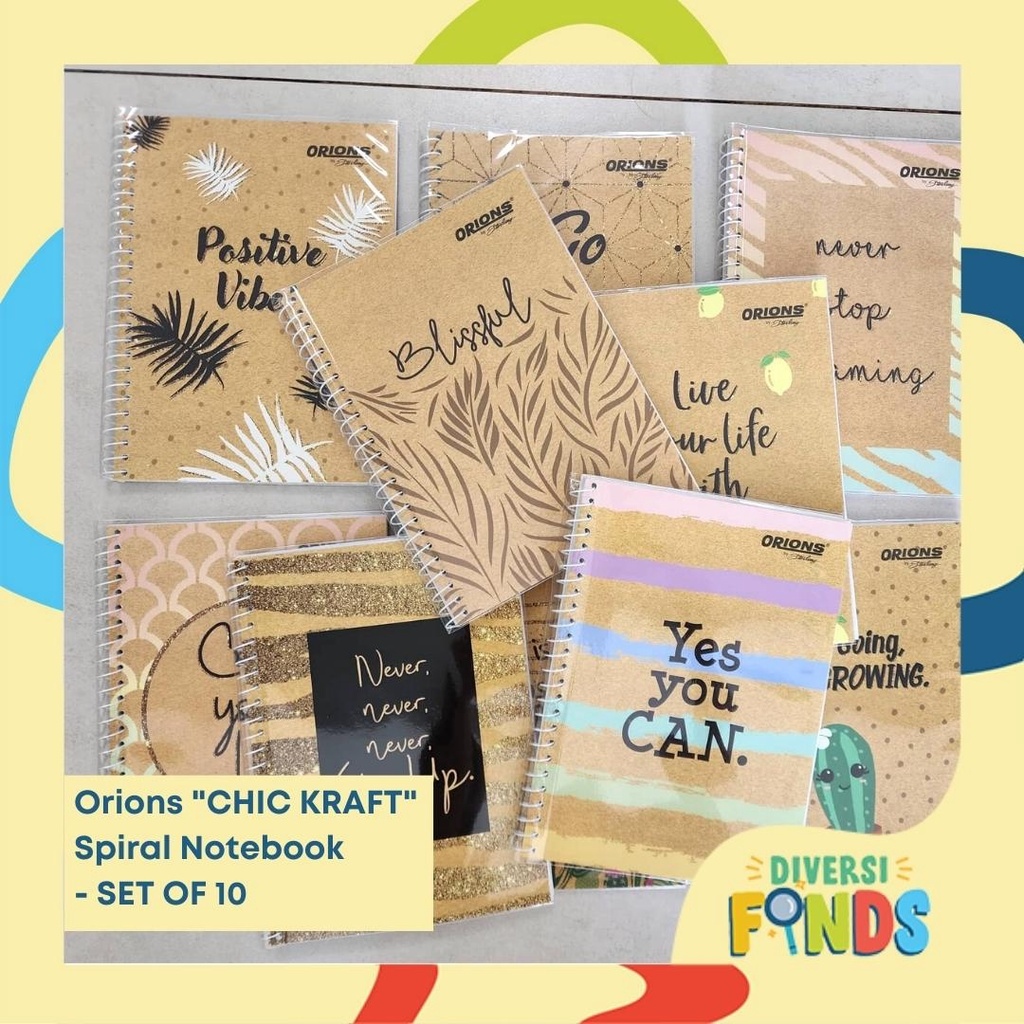 Orions CHIC KRAFT Spiral Notebook W/Plastic Jacket 80lvs- Set of 3 6 10 ...