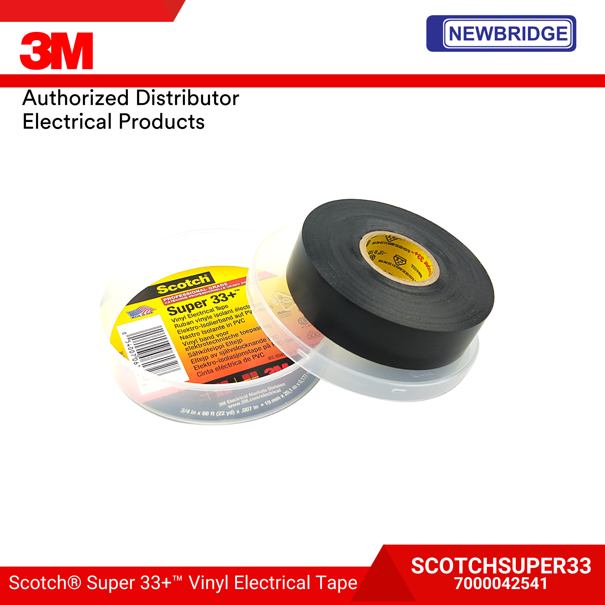 3M Scotch® Vinyl Electrical Tape Super 33+ - 3/4 in x 66 ft (19 mm x 20,1 m ) Newbridge ...