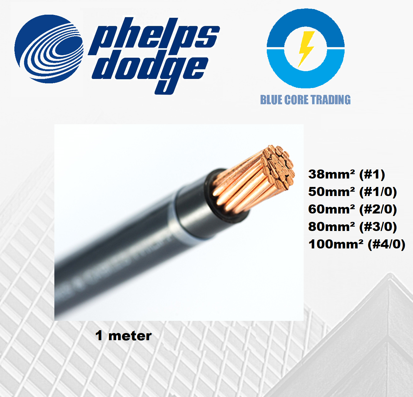 Phelps Dodge (PER METER) 38mm² / 50mm² / 60mm² / 80mm² / 100mm² THHN/THWN-2 Stranded | Lazada PH