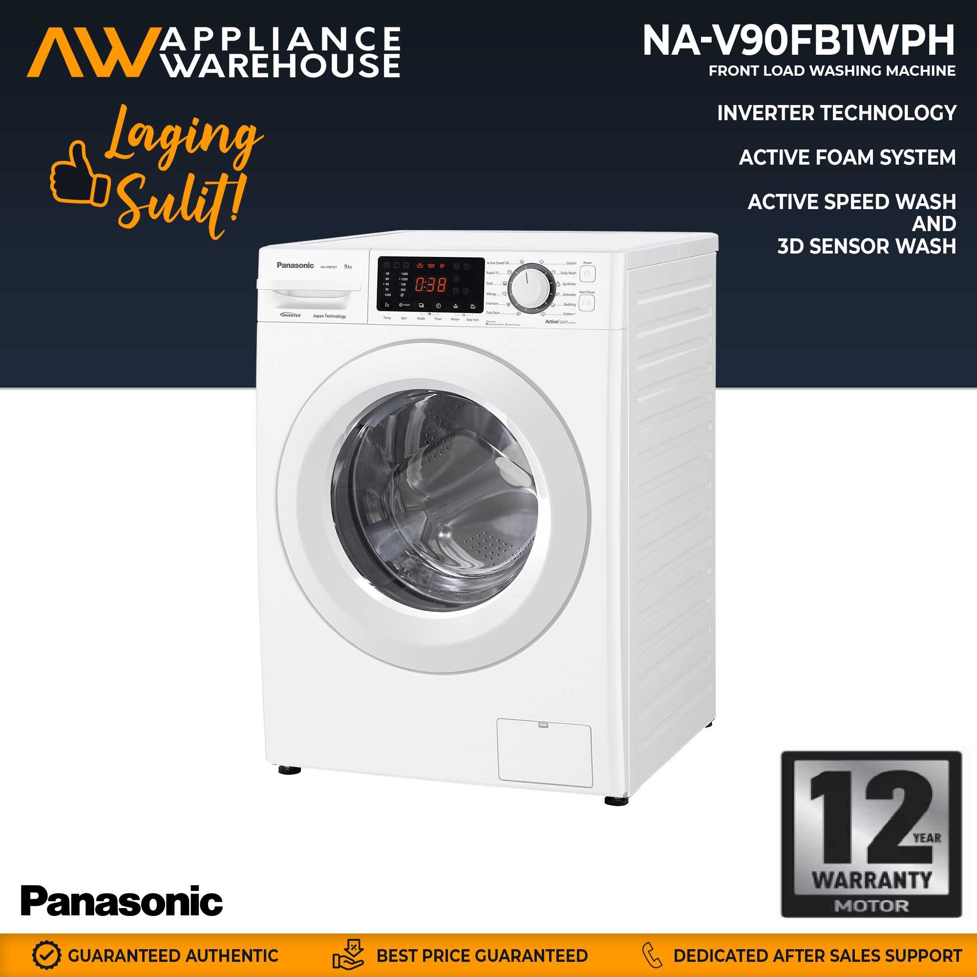 Panasonic NA-V90FB1WPH 9.0kg Front Load Inverter Washing Machine ...