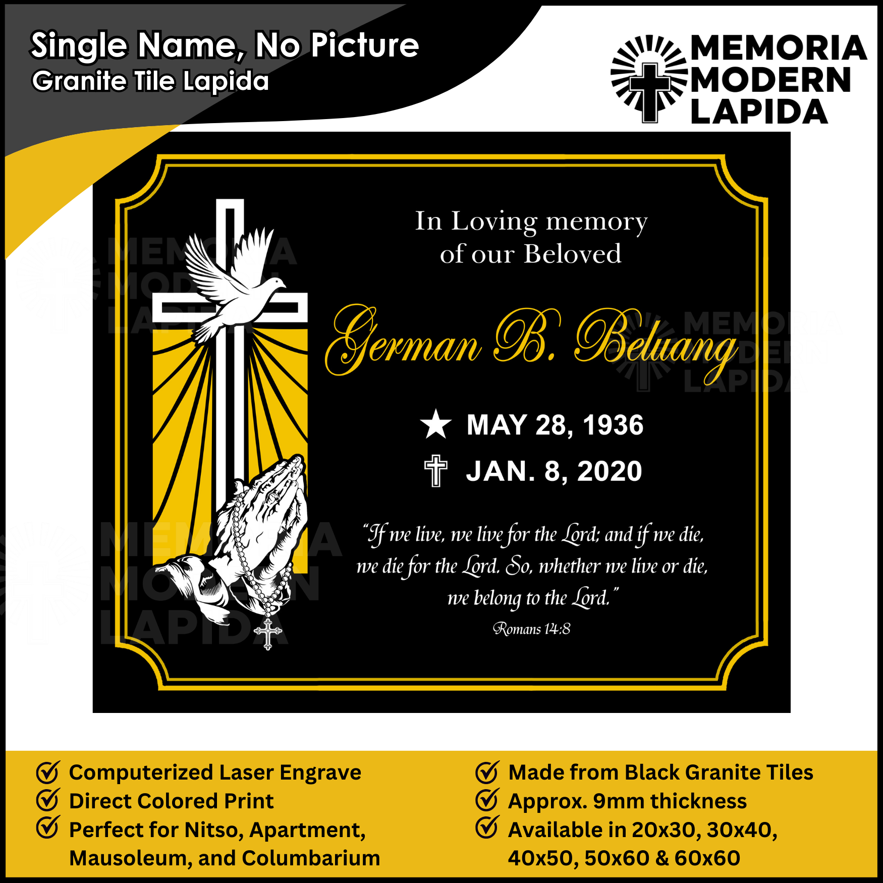 Modern Lapida/ Personalized/ Laser Engraved Lapida on Black Granite ...