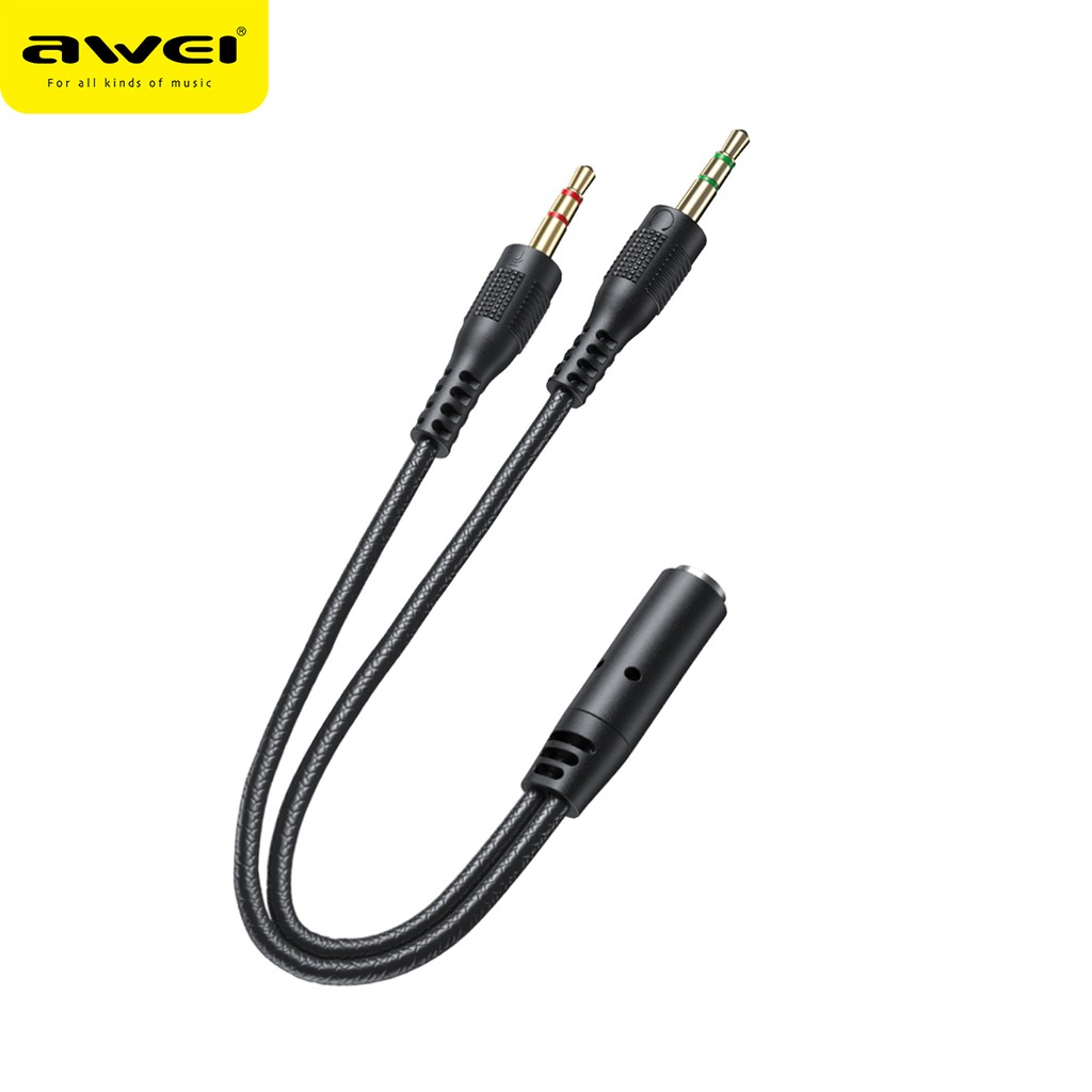 AWEI Original AUX-002 3.5mm Headset Microphone 2 in 1 Audio Splitter ...