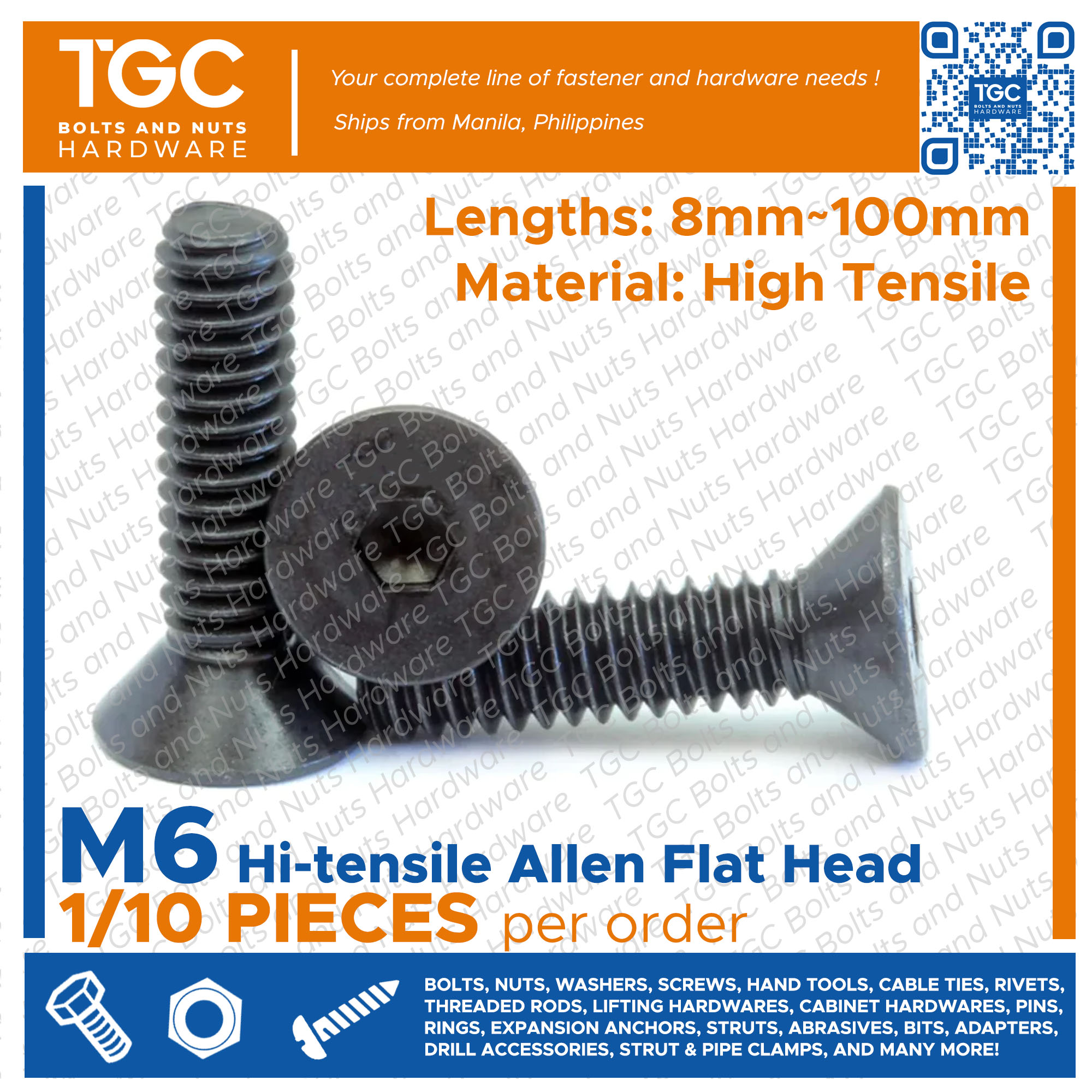 TGC 1/10PCS M6 ( 6MM ) x 8~100mm Allen Flathead | Socket Countersunk Head Bolt | High Tensile ...