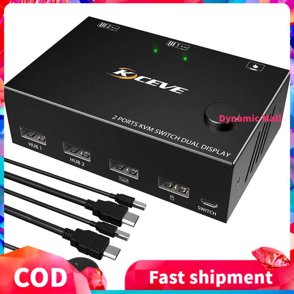4K HDMI Switch KVM Switcher Splitter Box 2 in 2 out Dual Monitor ...