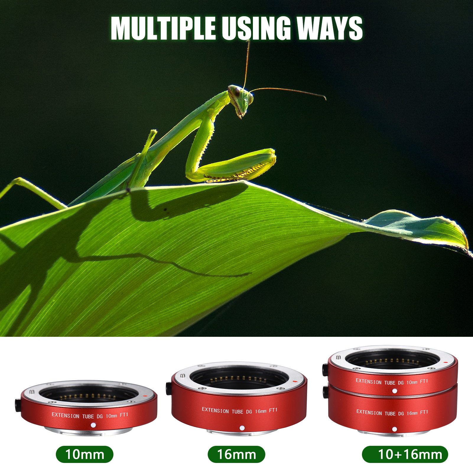 FOTGA Macro Extension Tube Ring Set 10mm + 16mm Auto Focus Adjustable ...