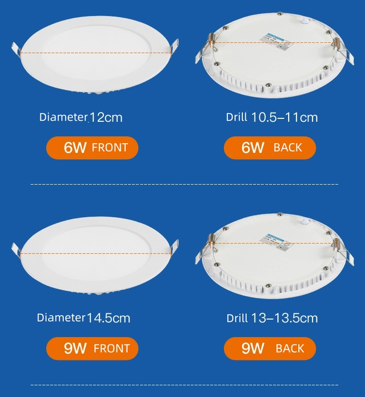 Tri color round panel light led downlight 6 watts 3 watts 9watts ...