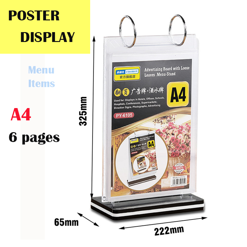 Poster Menu A4 size for Restaurant display shop promos holder Acrylic ...