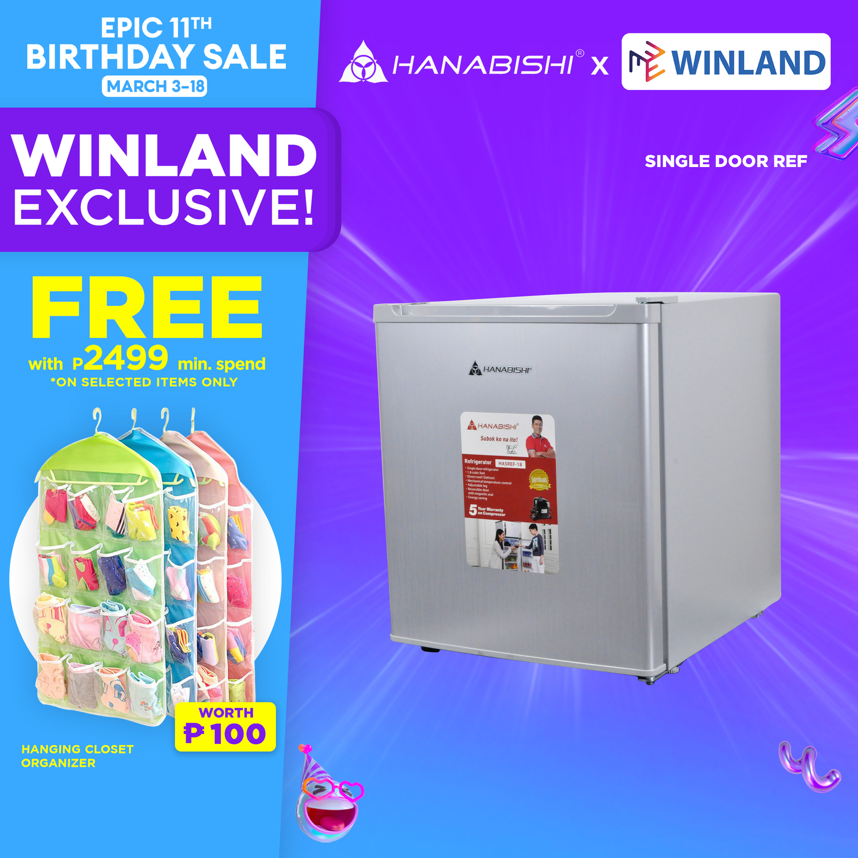 HANABISHI by Winland 1.8 Cubic ft. Single Door Refrigerator HASREF-18 ...