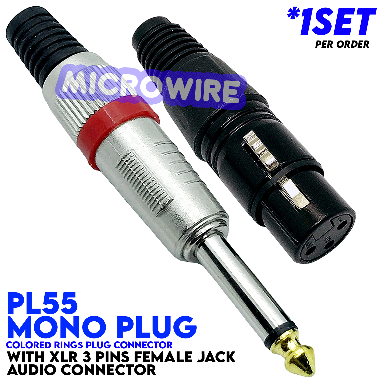 PL55 Mono Plug Colored Rings With XLR 3 Pins Female Jack Connector (SET ...