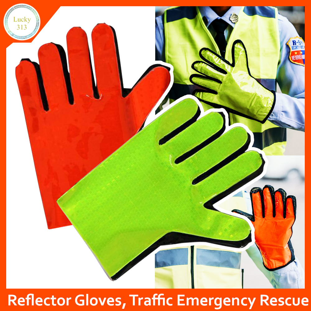 Lucky313 Traffic Gloves Reflectorized Green Orange Traffic Emergency ...