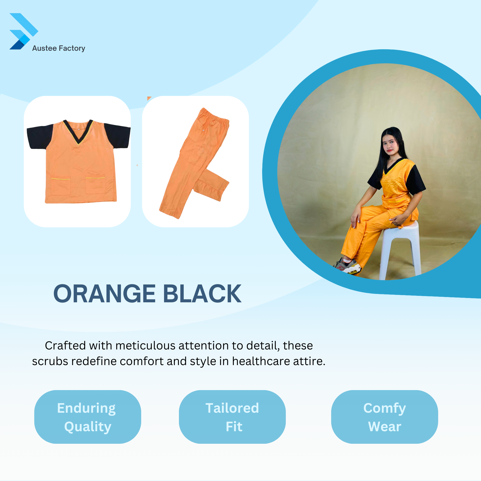 Austee Yellow Combination Cotton Cargo Scrubsuit Medical Uniform Unisex ...