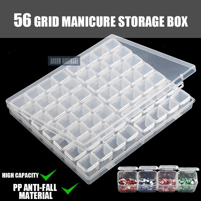 56 grid transparent storage box jewelry nail tool box with lid display ...