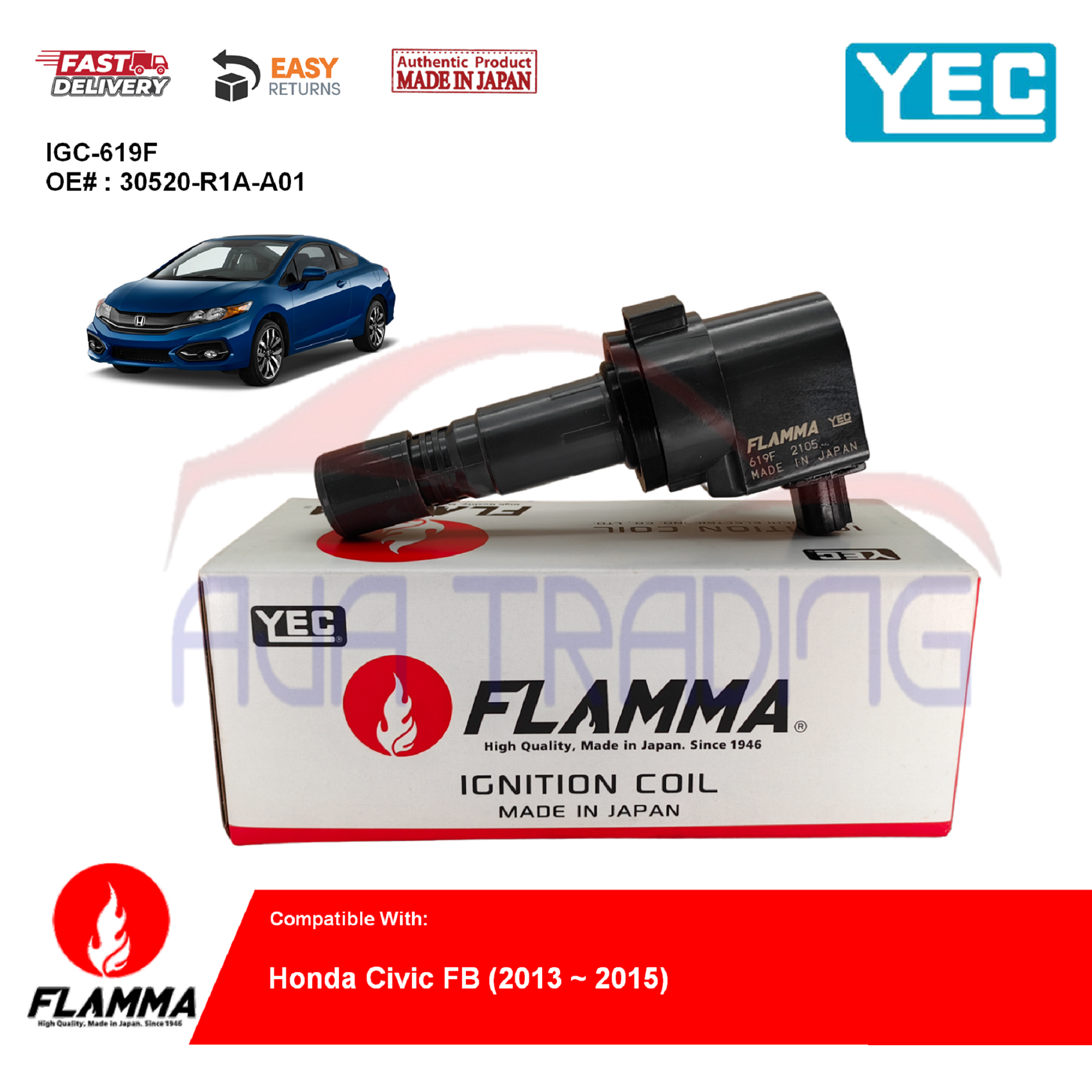 YEC FLAMMA Ignition Coil IGC-619F Honda Civic FB (2013 - 2015) (30520 ...