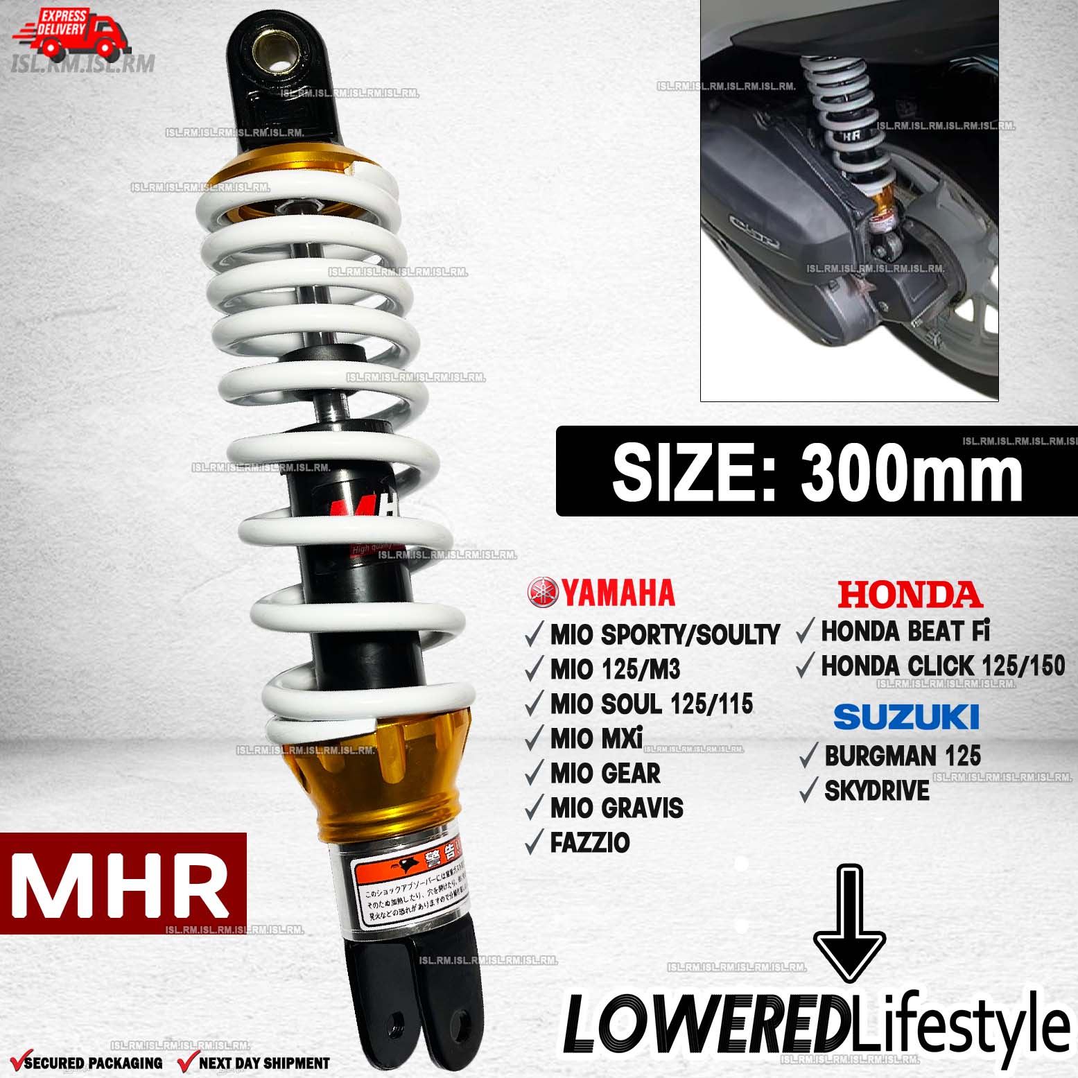 Rear Shock Absorber 300mm Lowered Style 1 PC Mio Click Beat Burgman ...
