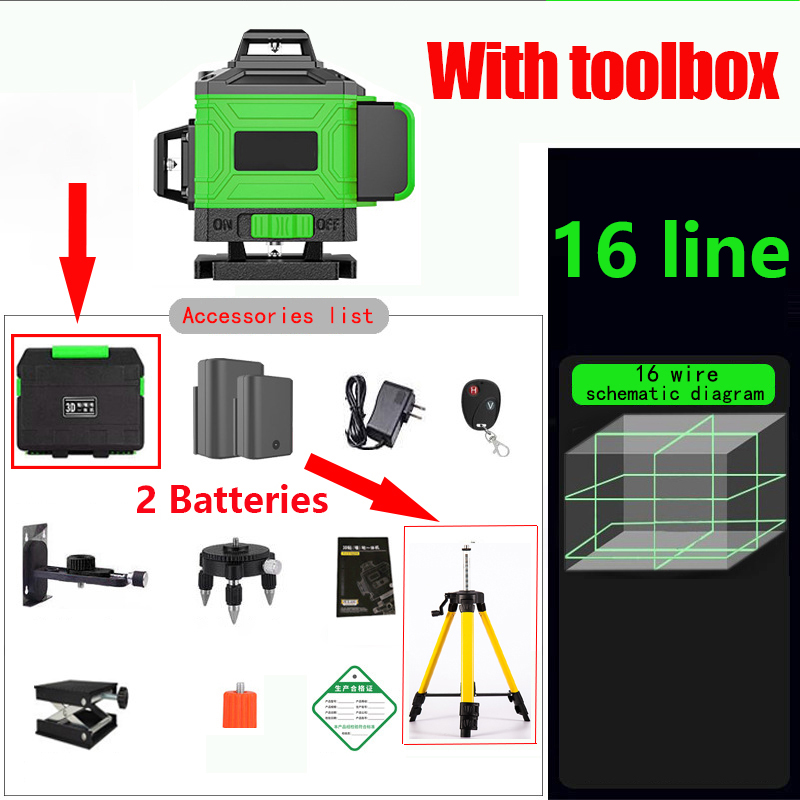OPPLE 12 / 16 Line Laser Level Green Light Self-Leveling 360° Rotary ...