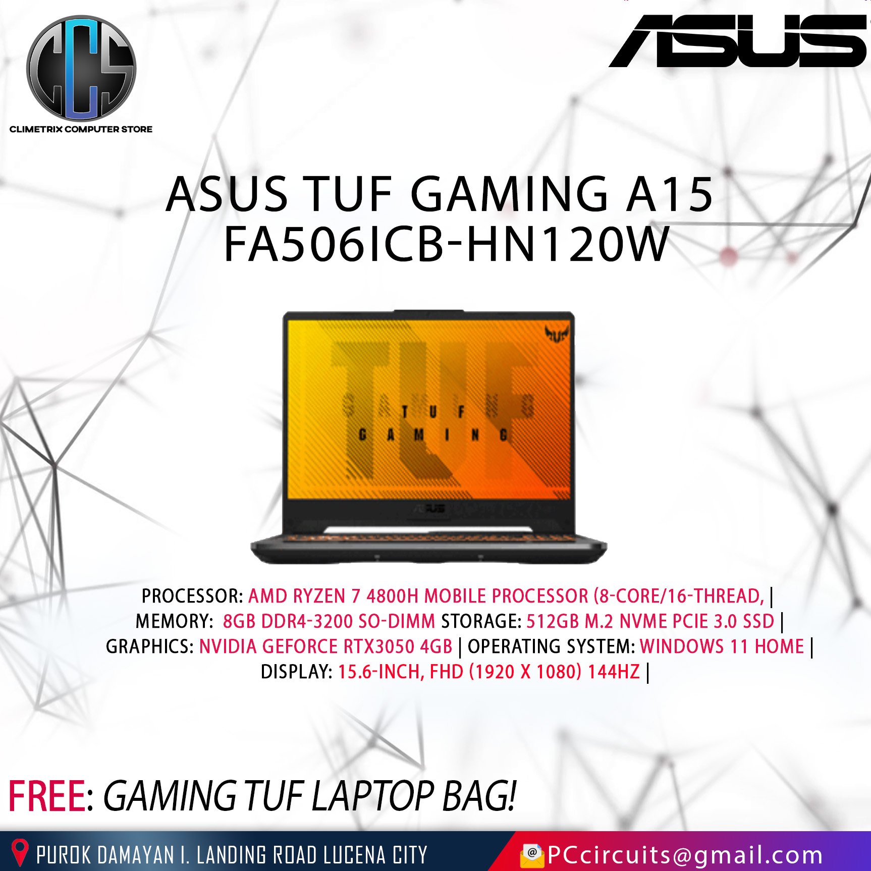 Asus TUF GAMING A15 FA506ICB-HN120W, 15.6in FHD 144HZ, AMD Ryzen 7 ...