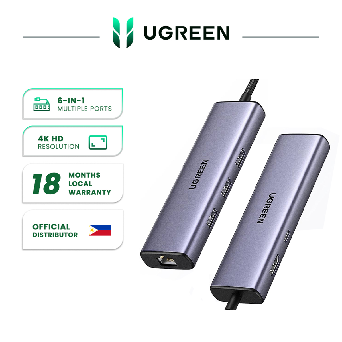 UGREEN USB C to HDMI | 3 USB A3.0 | RJ45 | PD 4k | 30hz 6 in 1 Hub - PH ...