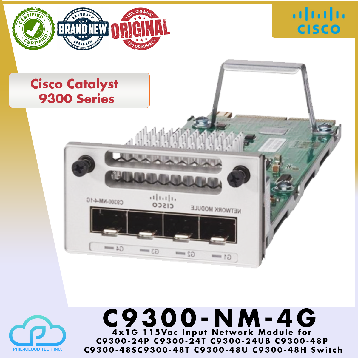 Cisco Catalyst 9300 Series C9300-NM-4G 4x1G 115Vac Input Network Module ...